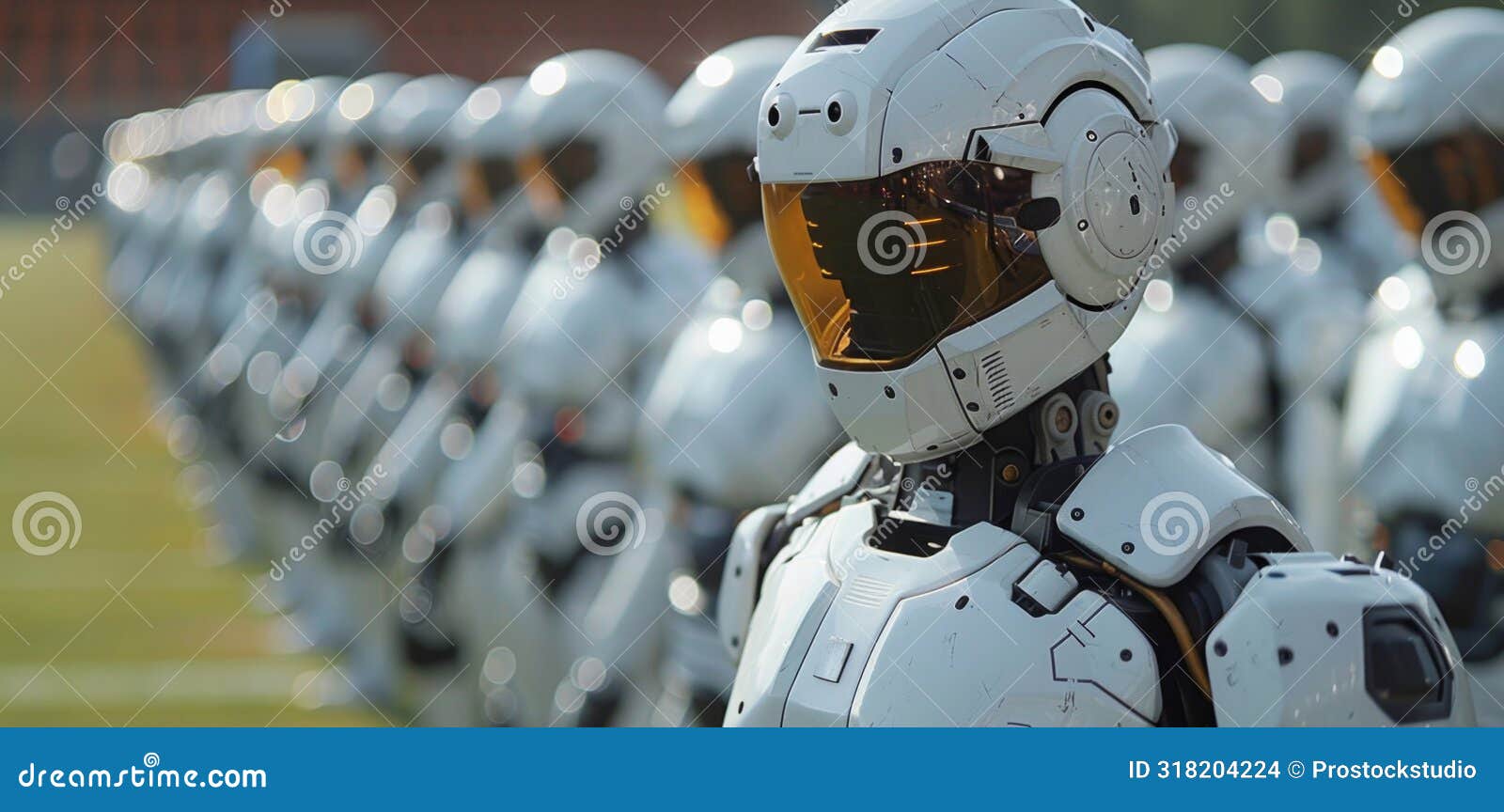 Group of White Robots Standing in Line Stock Photo - Image of uniform ...