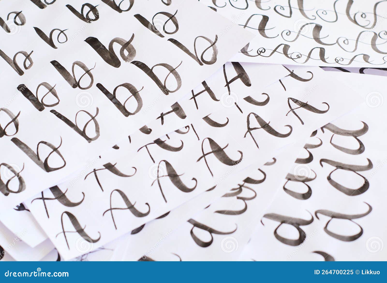 Several White Sheets with Calligraphic Exercises. Calligraphy Practice ...