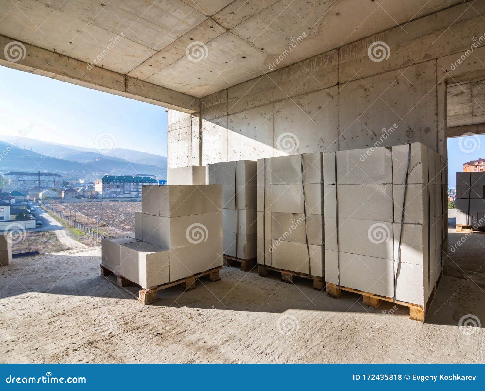 Several Whole Packages of Aerated Concrete Blocks on Pallets in a ...