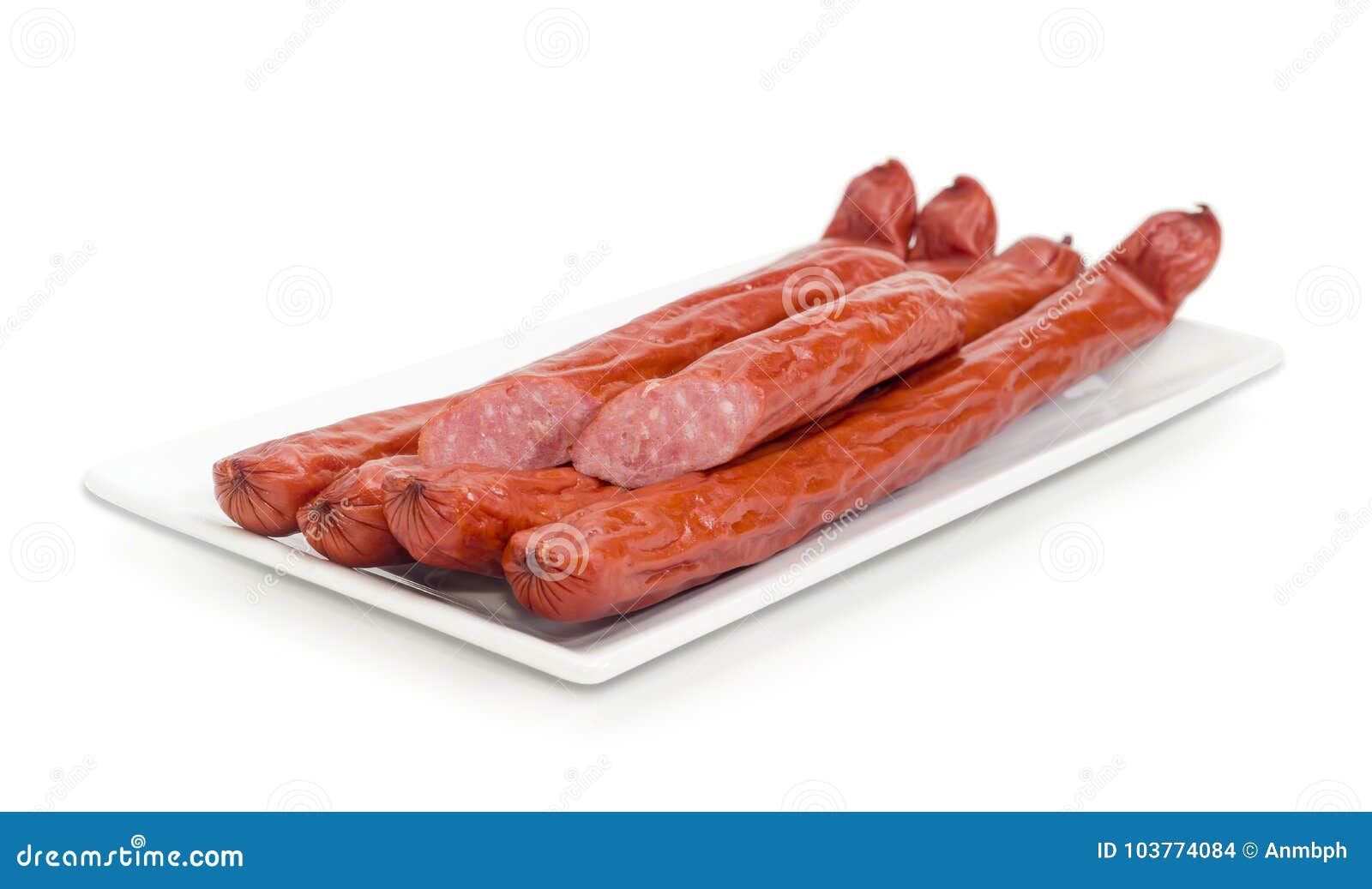 Smoked Vienna Sausages on White Rectangular Dish Closeup Stock Photo ...