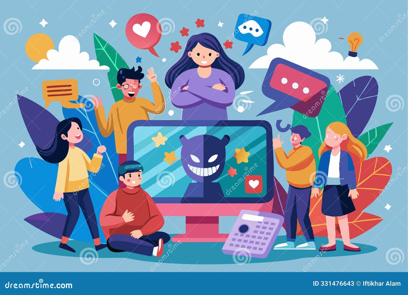 Several Young People Engage with Digital Devices while Depicting the ...