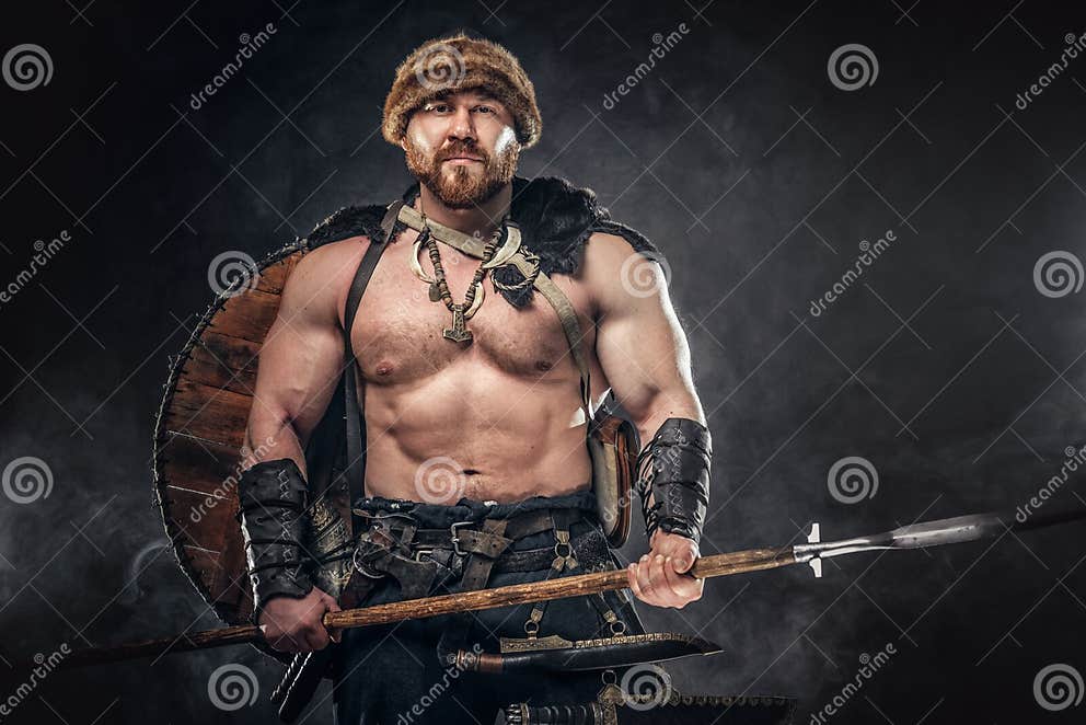 Severe Barbarian in Warrior Clothes Stock Image - Image of fighter ...
