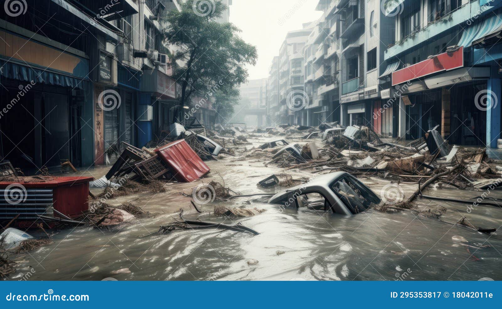Severe Destructive Flooding In The City Effects Of Heavy Rain Cause
