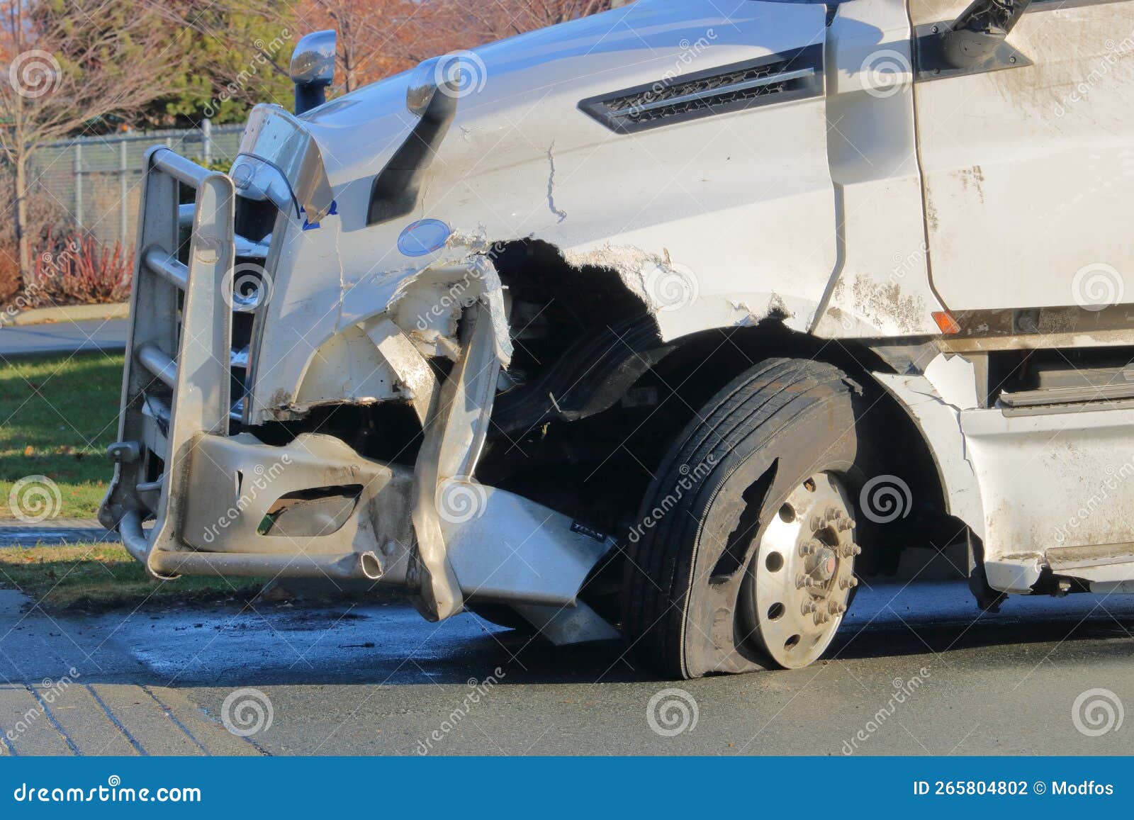 Severe Semitrailer Damage To Front End Stock Photo - Image of acute ...