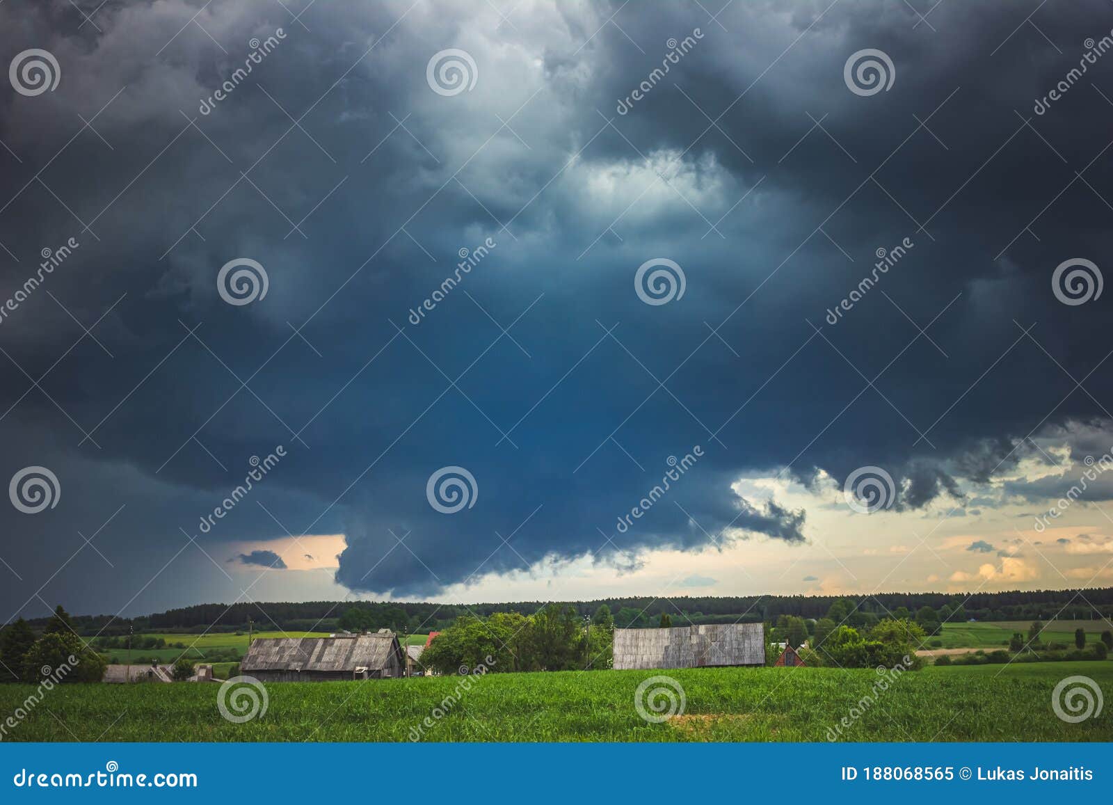 Severe Supercell Storm Clouds with Wall Cloud and Intense Rain Stock ...
