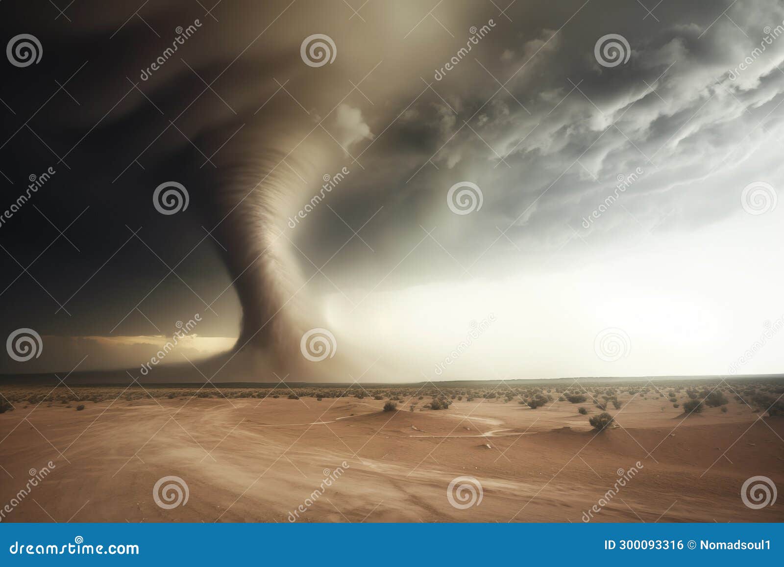 Severe Tornado Vortex in Sandy Prairie Dramatic Landscape. Generative ...