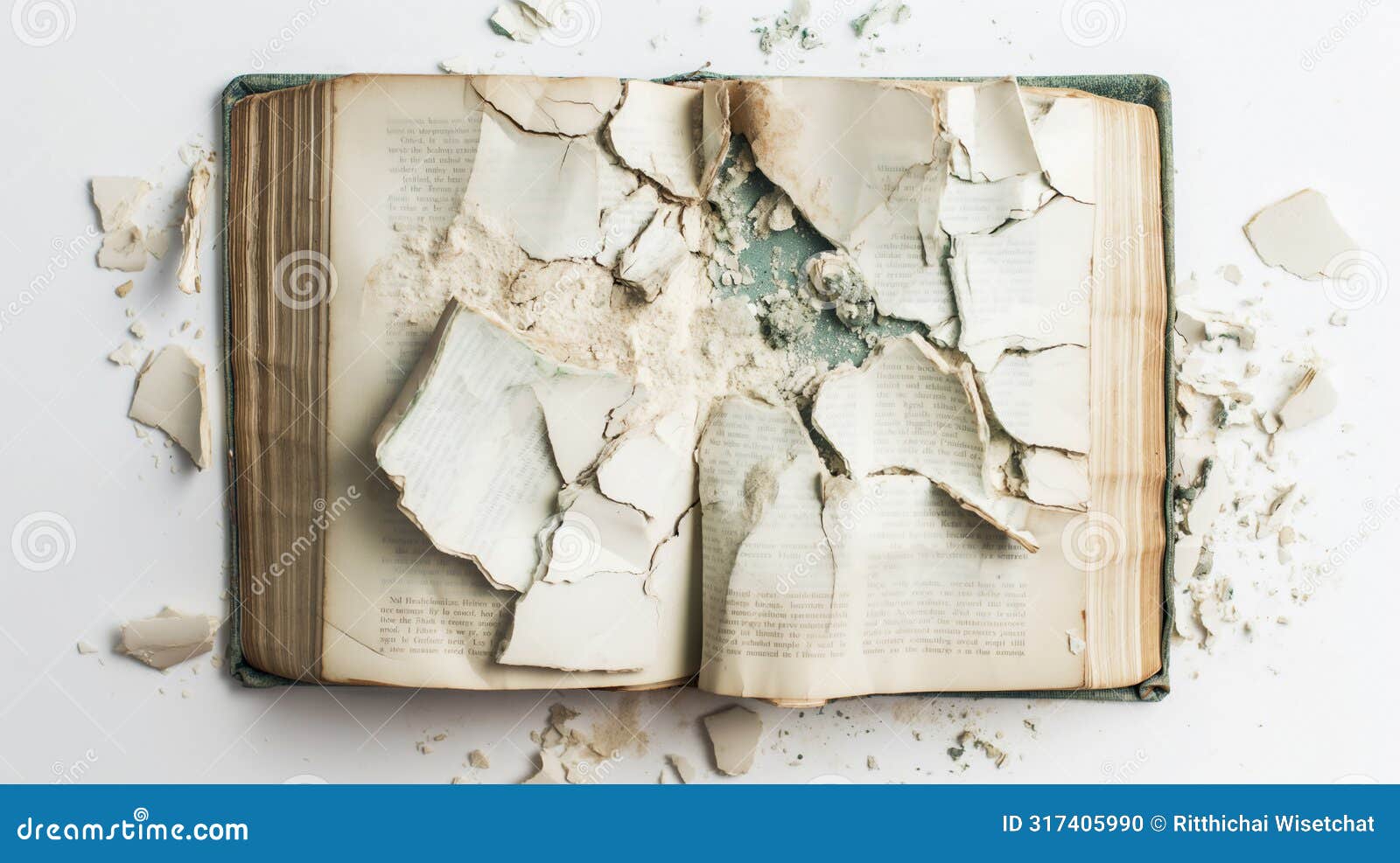 A Severely Damaged Book with Pages that are Crumbling and Broken into ...