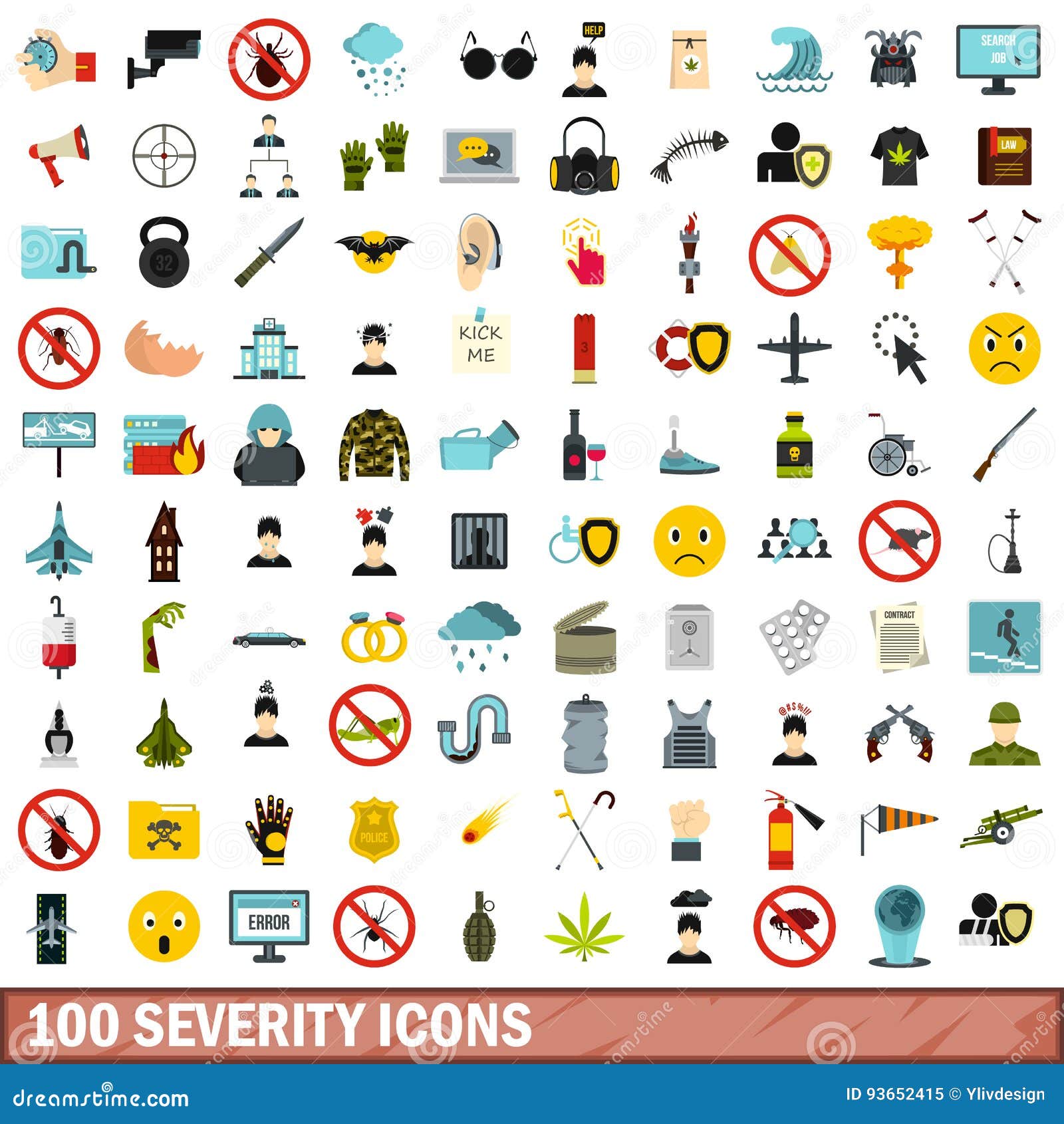 100 Severity Icons Set, Flat Style Stock Vector - Illustration of crime ...