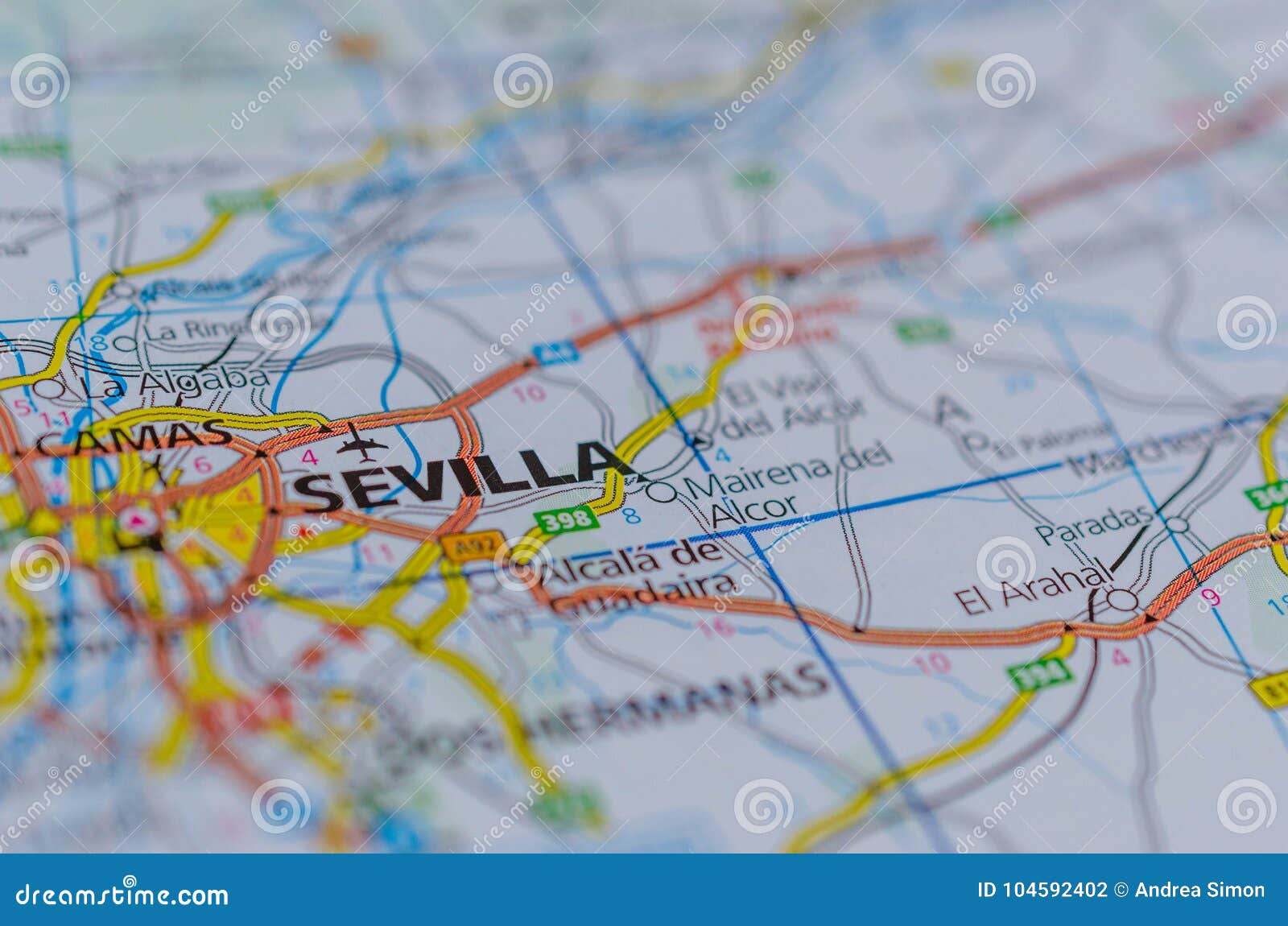 Sevilla sulla mappa fotografia stock. Immagine di politico - 104592402