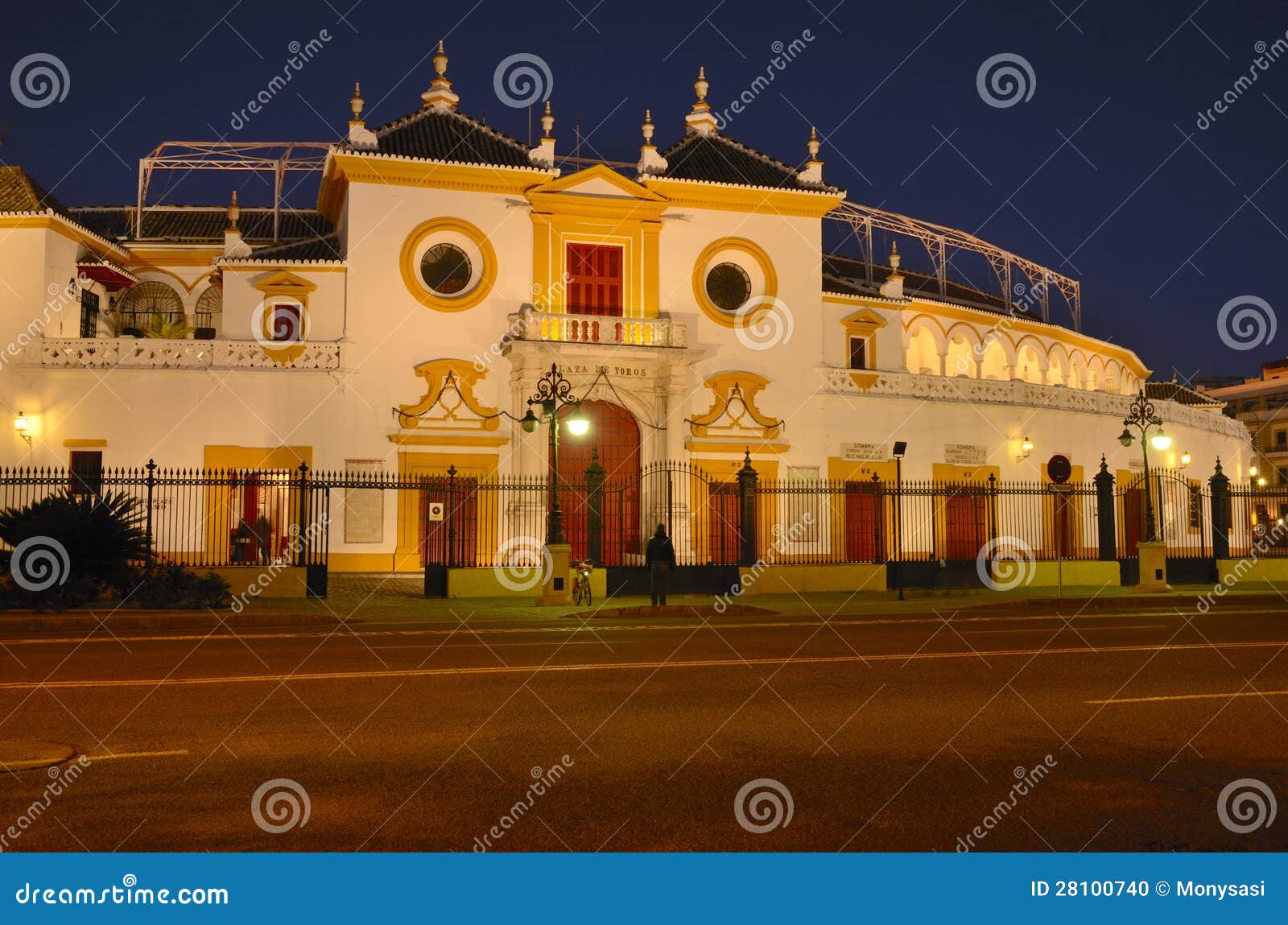 Seville bullring at night stock photo. Image of spanish - 28100740
