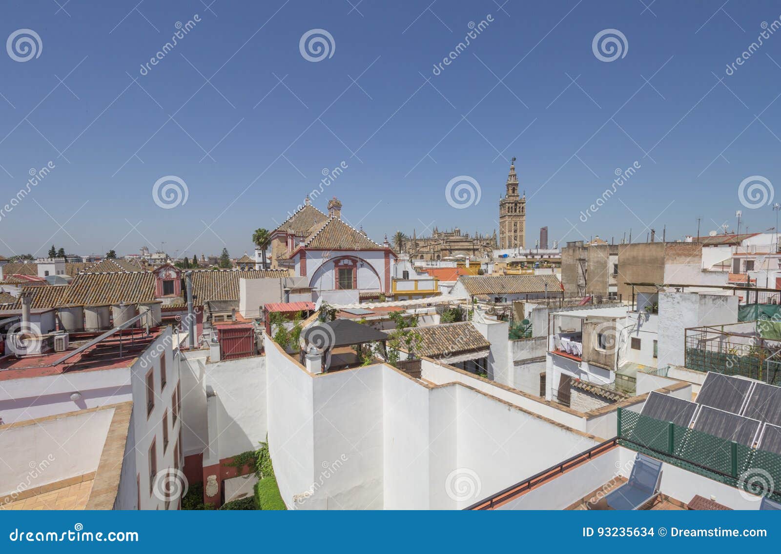 Seville from rooftop stock photo. Image of terrace, santacruz - 93235634