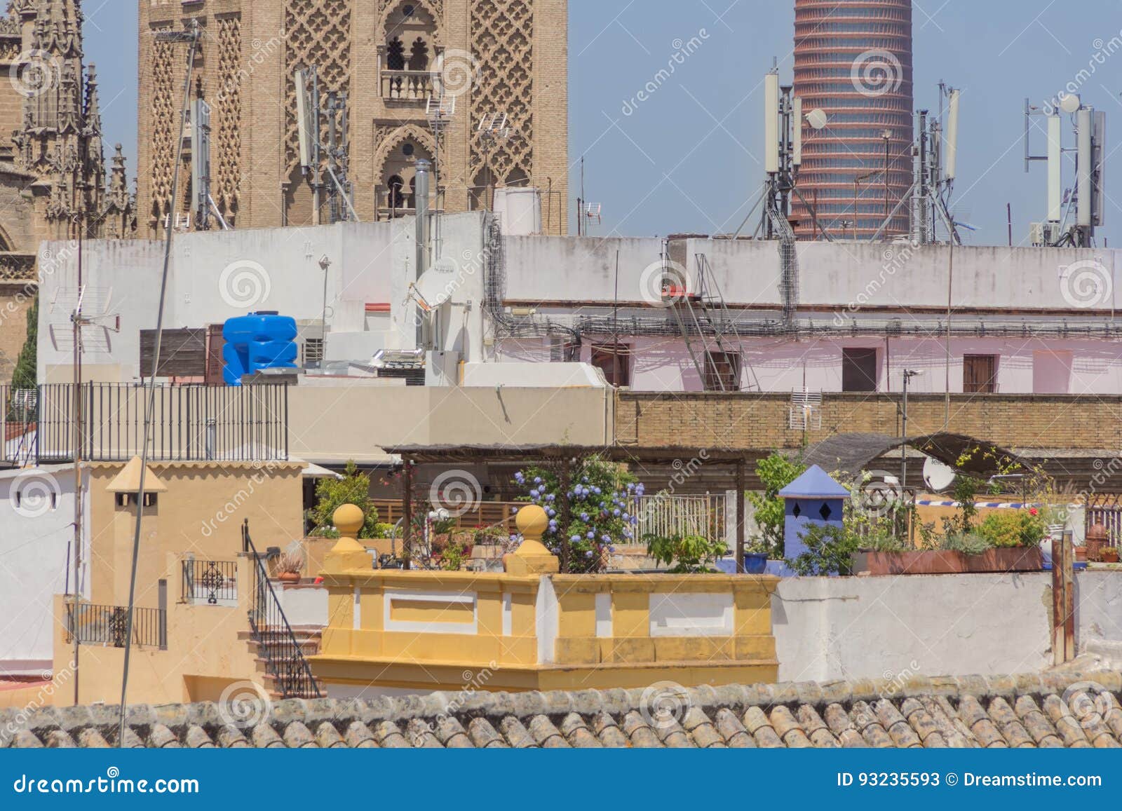 Seville from rooftop editorial stock photo. Image of cathedral - 93235593