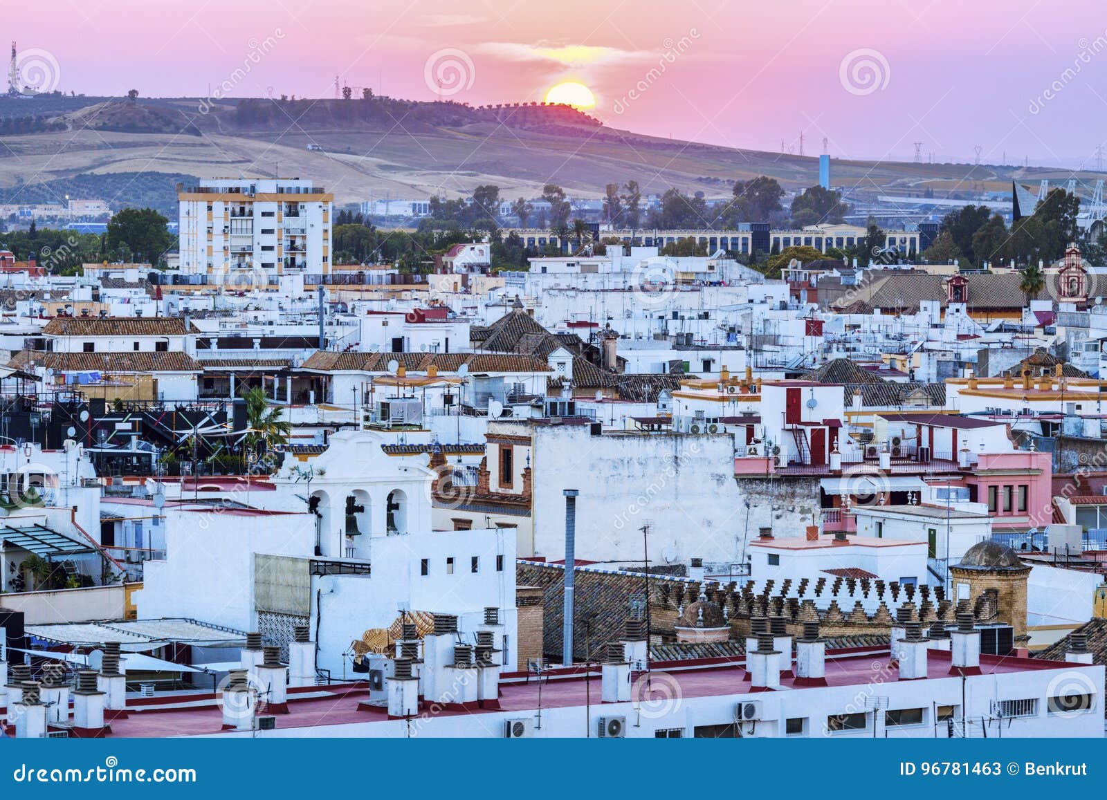 Seville at sunset stock image. Image of skyline, downtown - 96781463
