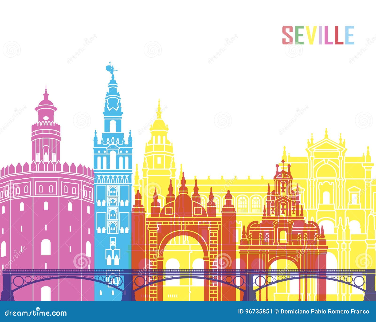 Seville V2 skyline pop stock vector. Illustration of background - 96735851