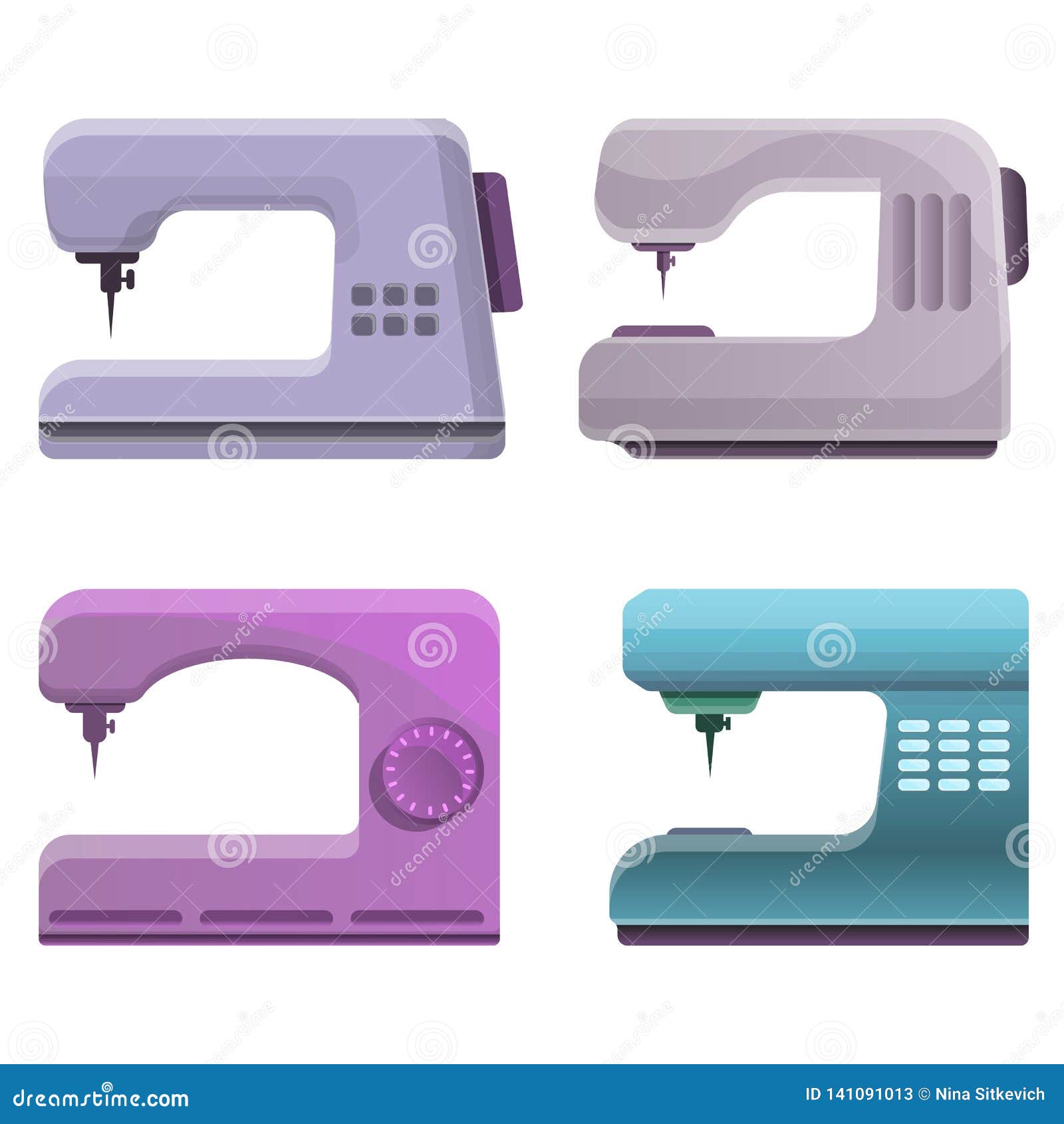 Sew Machine Icons Set Cartoon Style Stock Vector Illustration Of