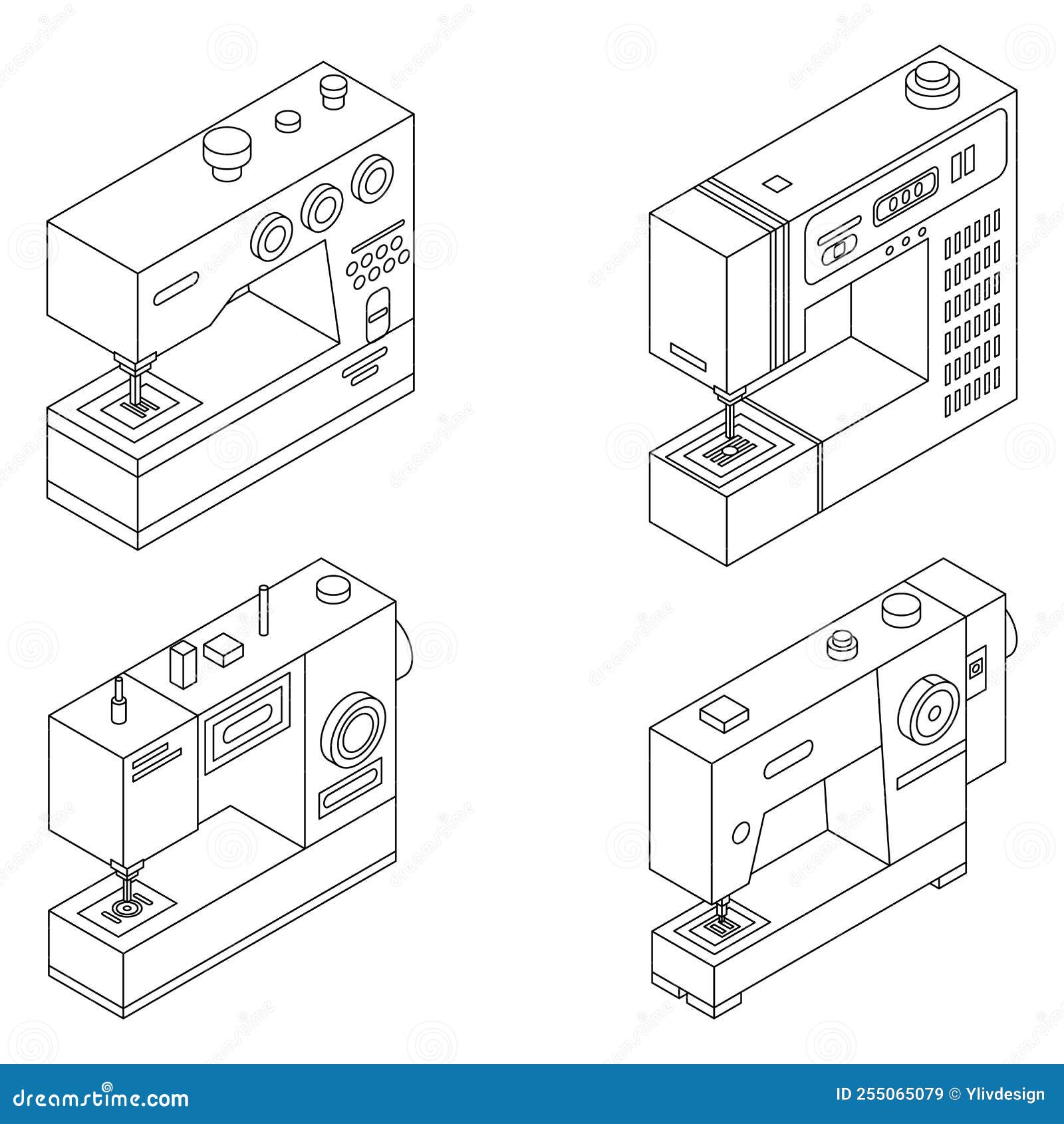 Sew Machine Icons Set Vector Outline Stock Vector - Illustration of ...