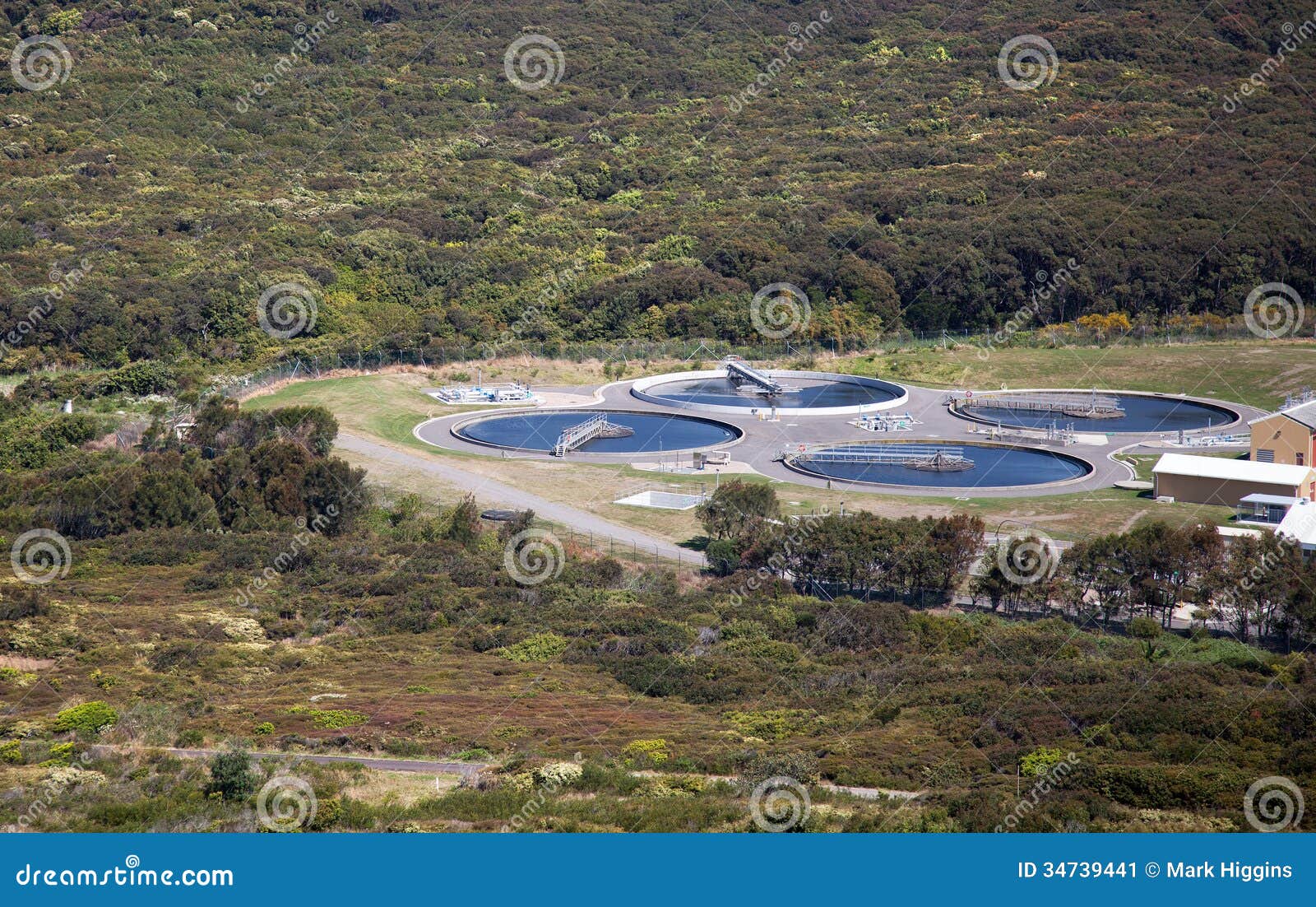 Sewage Farm Aerial View. Clarifying Tanks And Green Grass. Top View Of ...