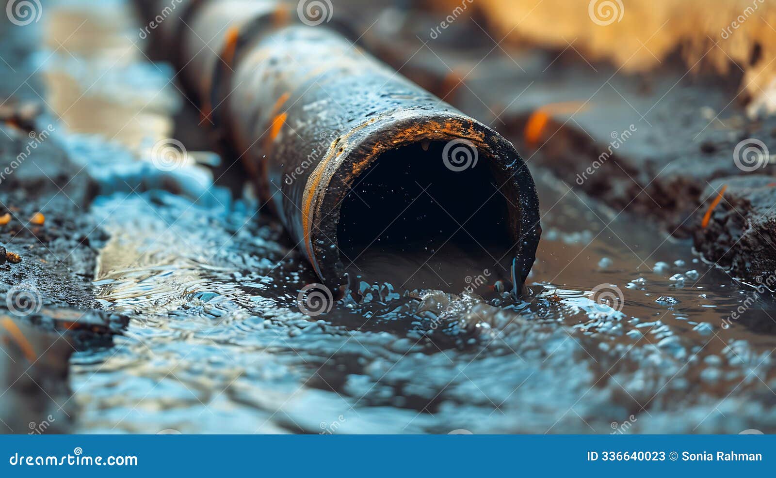 Sewage Pipe Discharges Dirty Water Into A River, Water Pollution AI ...