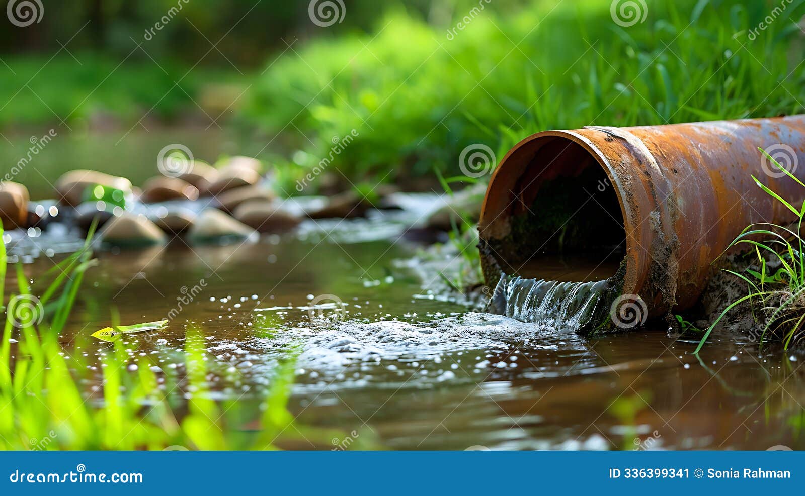 Sewage Pipe Discharges Dirty Water Into A River, Water Pollution AI ...