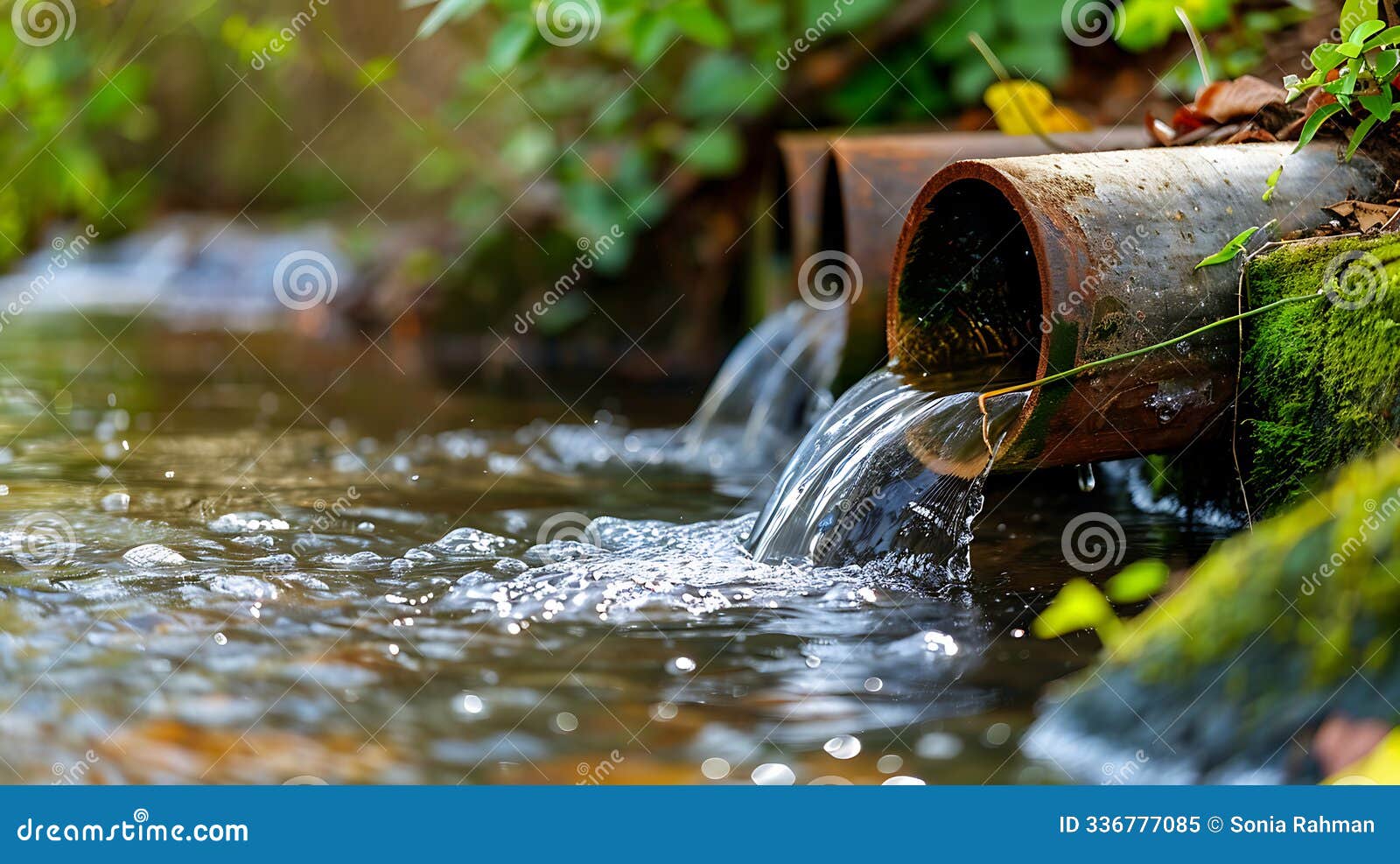 Sewage Pipe Discharges Dirty Water Into A River, Water Pollution AI ...