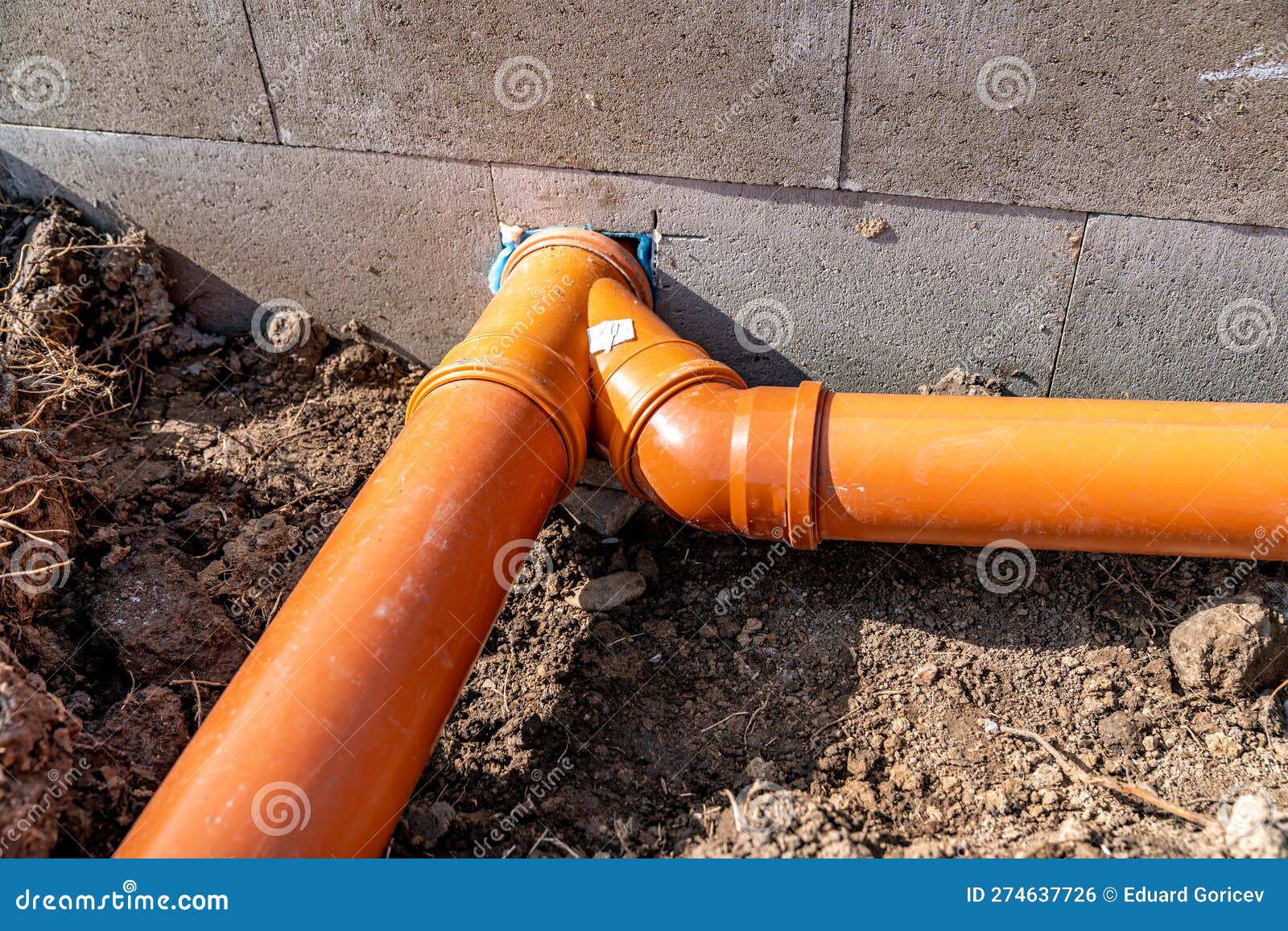 Sewage System Made of Plastic PVC Pipes in the Ground Stock Photo ...