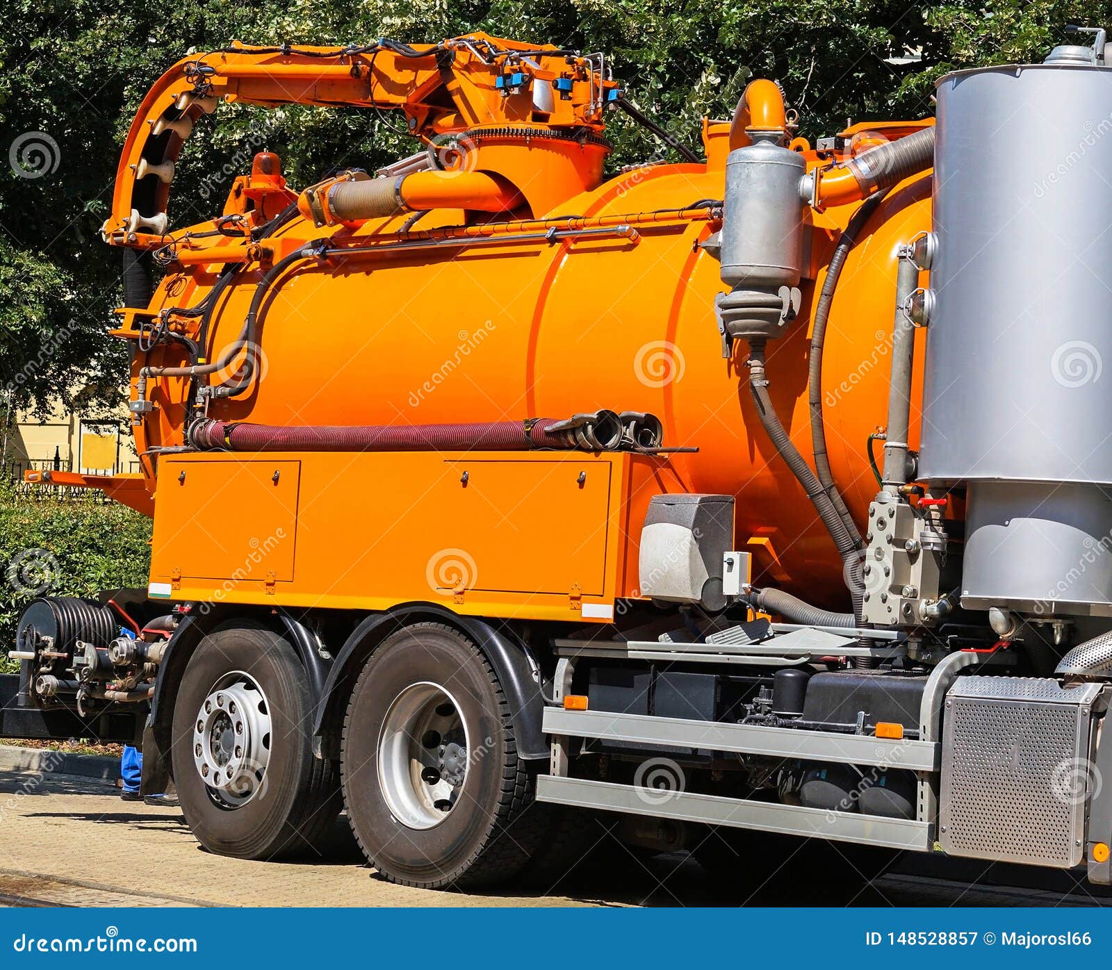 Sewage truck on the street stock image. Image of cleaner - 148528857