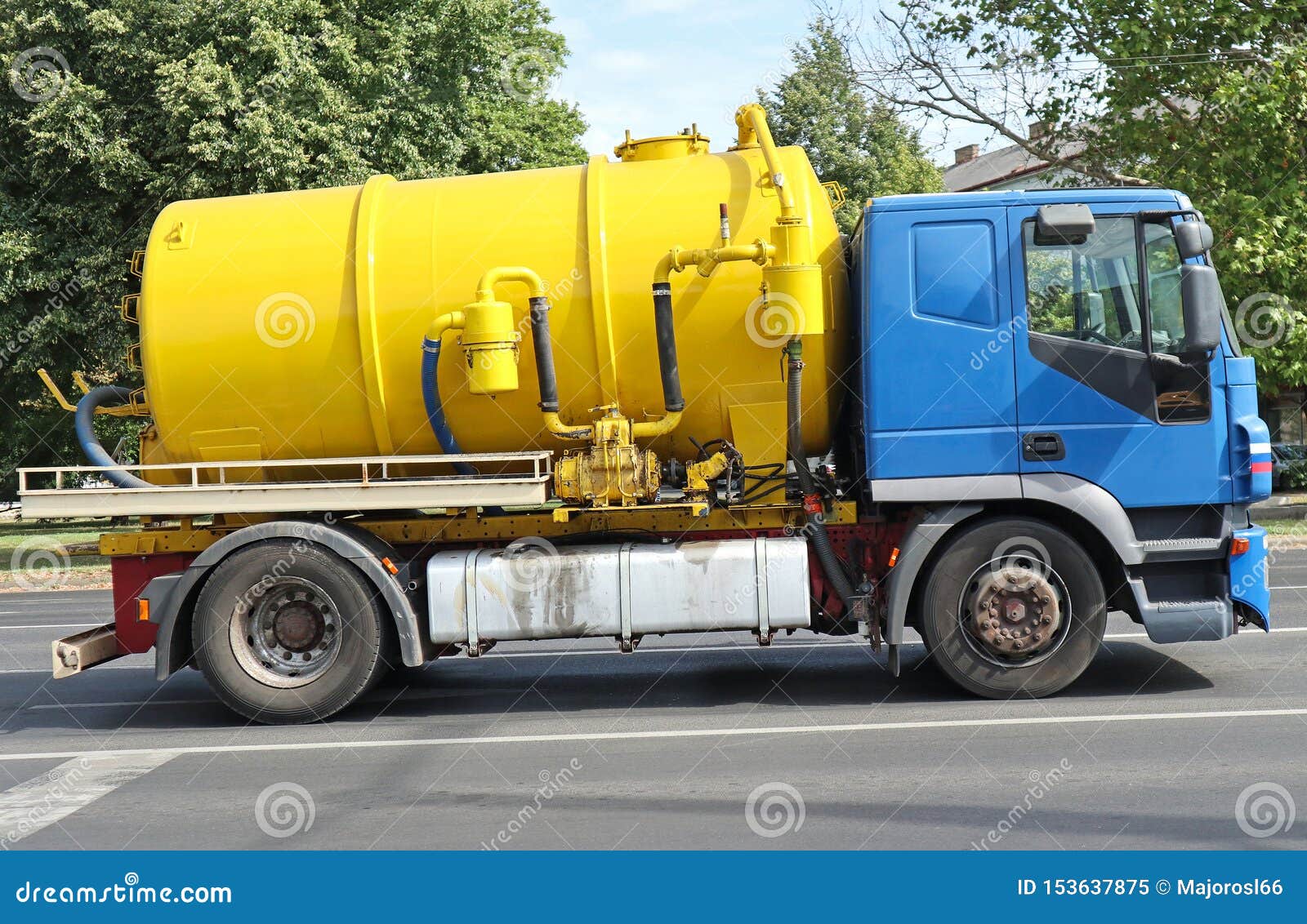 Sewage truck on the street stock image. Image of modern - 153637875