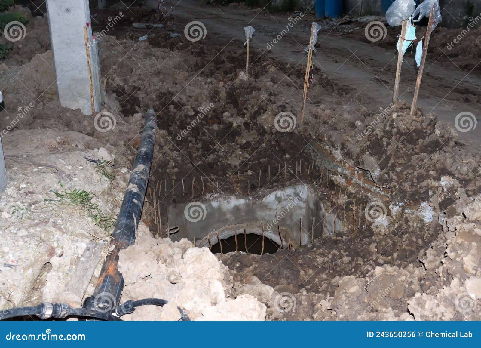 A Sewer is Being Built on the Side of the Road Stock Photo - Image of ...