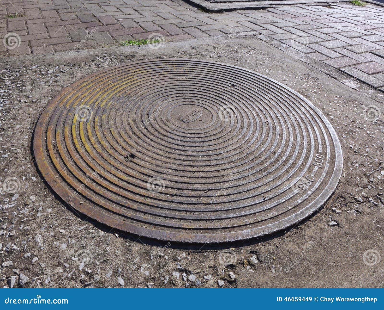 Sewer drain lid. stock image. Image of sidewalk, heavy - 46659449