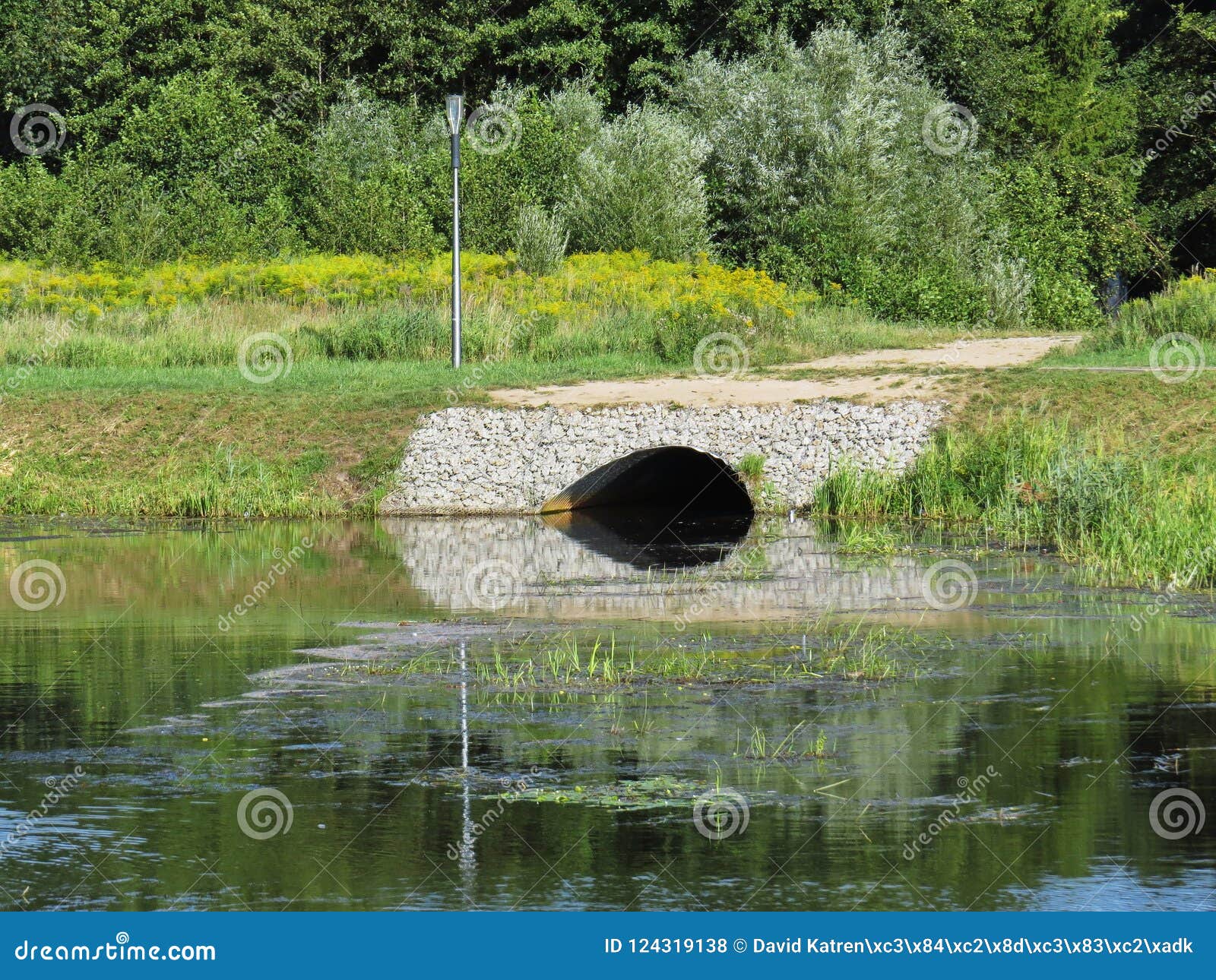 Sewer Drain Manhole Culvert Reflection on Water Surface Stock Photo ...