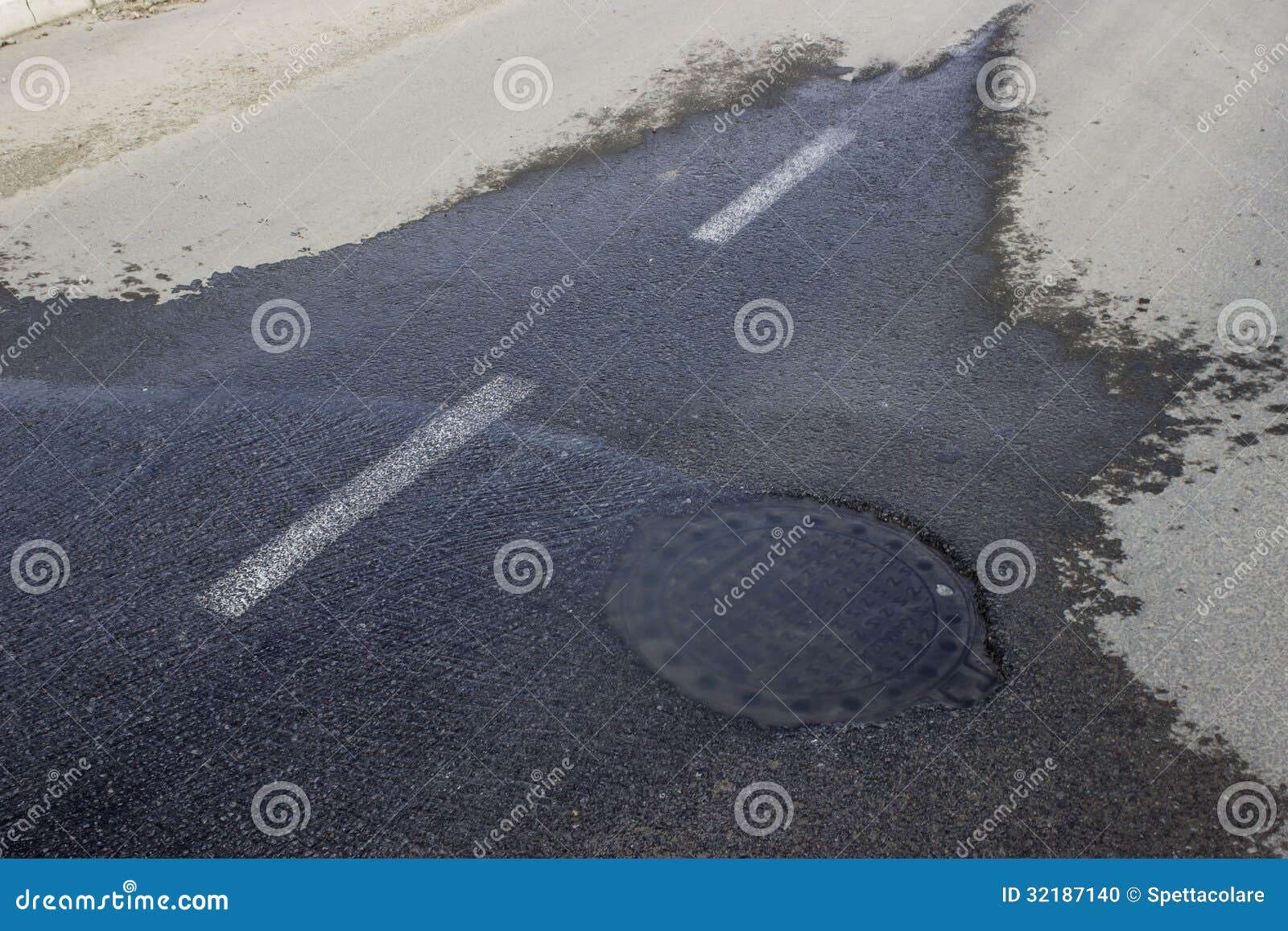Sewer flood stock photo. Image of gush, metal, pavement - 32187140