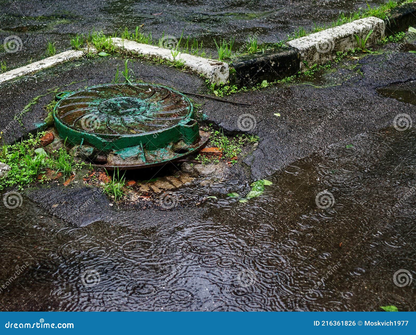 Sewer Hatch in the Flow of Water Stock Photo - Image of fall, city ...