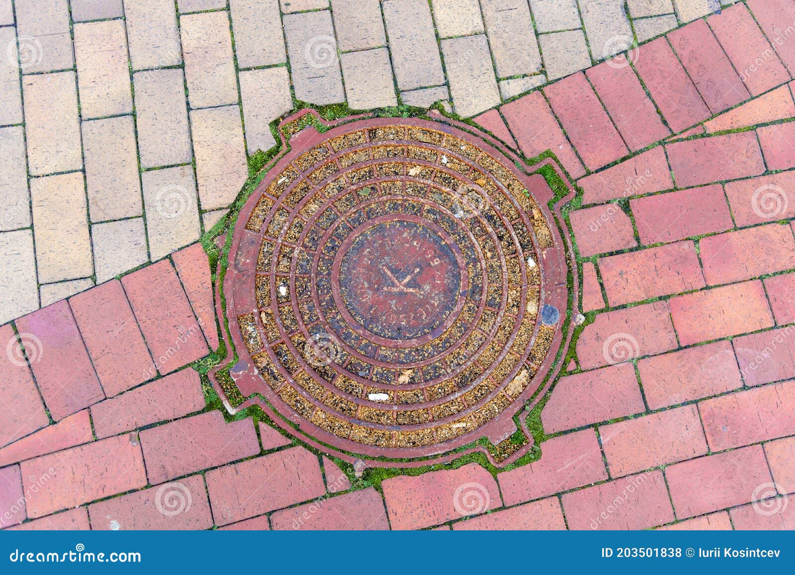 Sewer Metal Round Hatch on the Cobblestone Sidewalk Stock Photo - Image ...