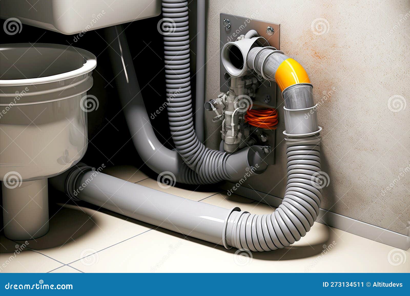 Sewer System in Bathroom Plastic Siphon and Pipes Stock Illustration ...