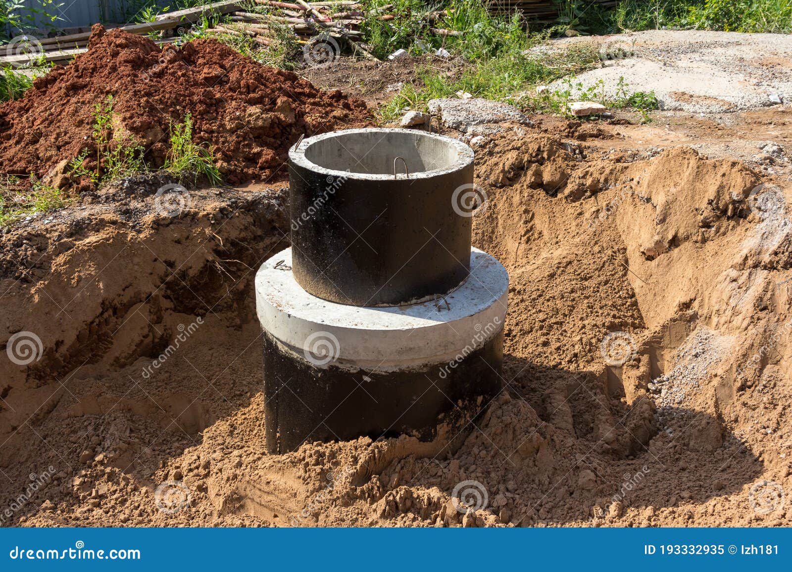 Sewerage during Construction. Installed Concrete Rings for the Sewer ...