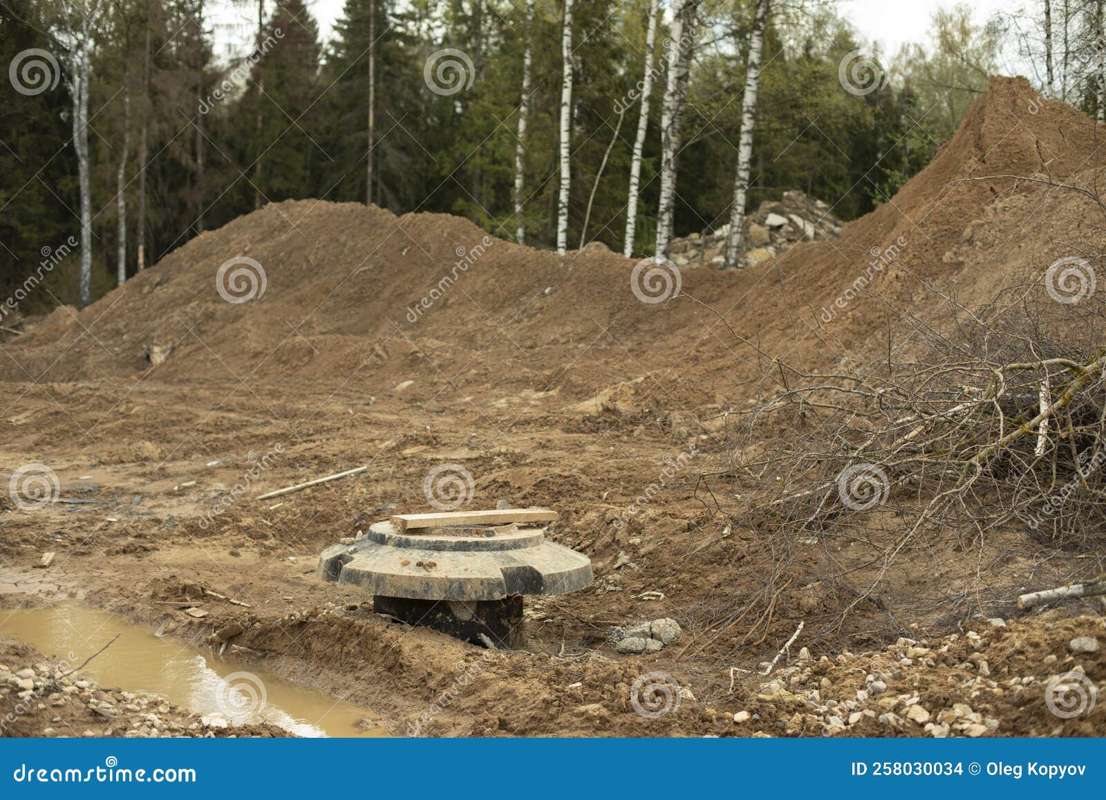 Sewerage at Construction Site. Excavated Earth for Foundation Stock ...