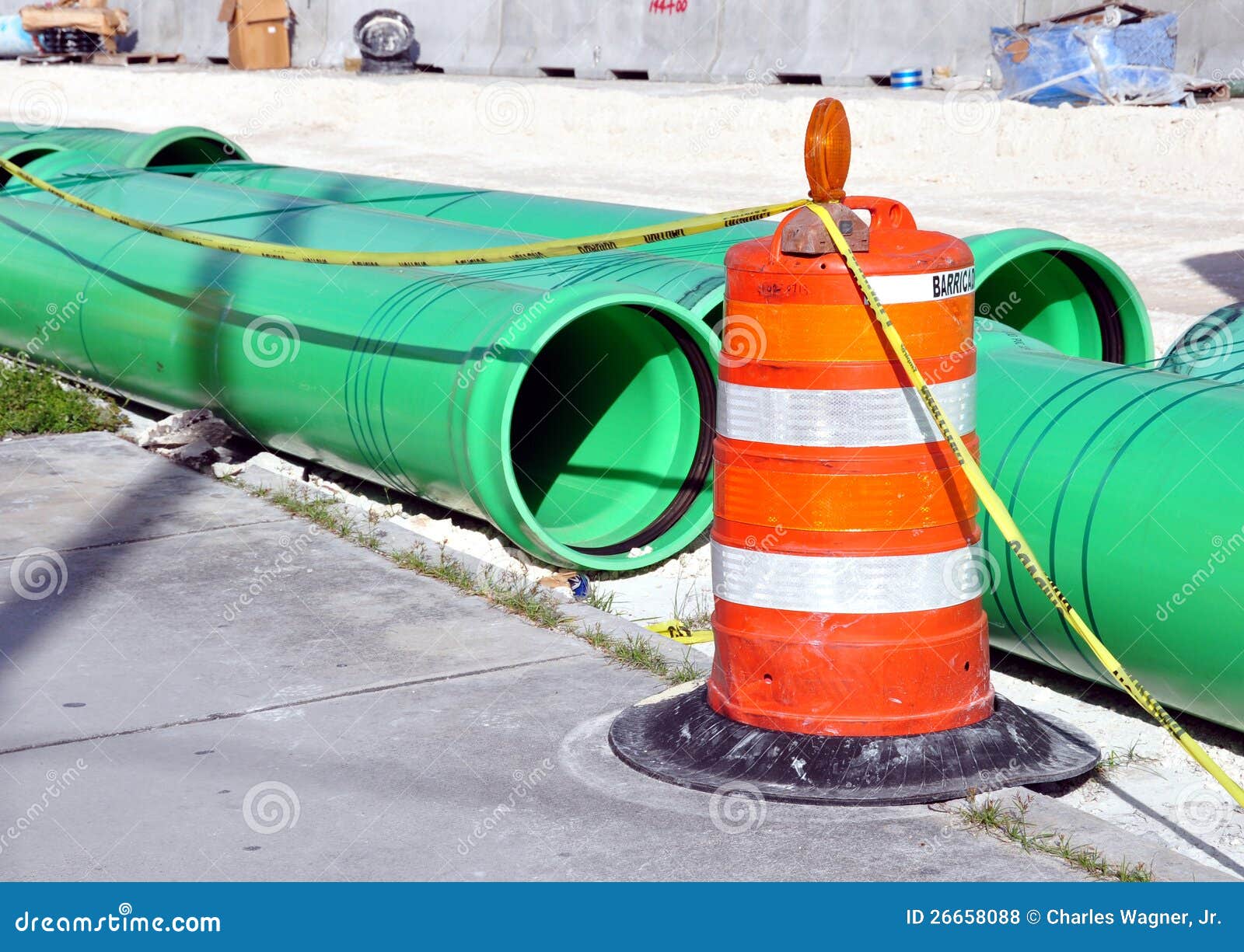 Sewerage Pipes and Barricade Stock Photo - Image of equipment, closed ...