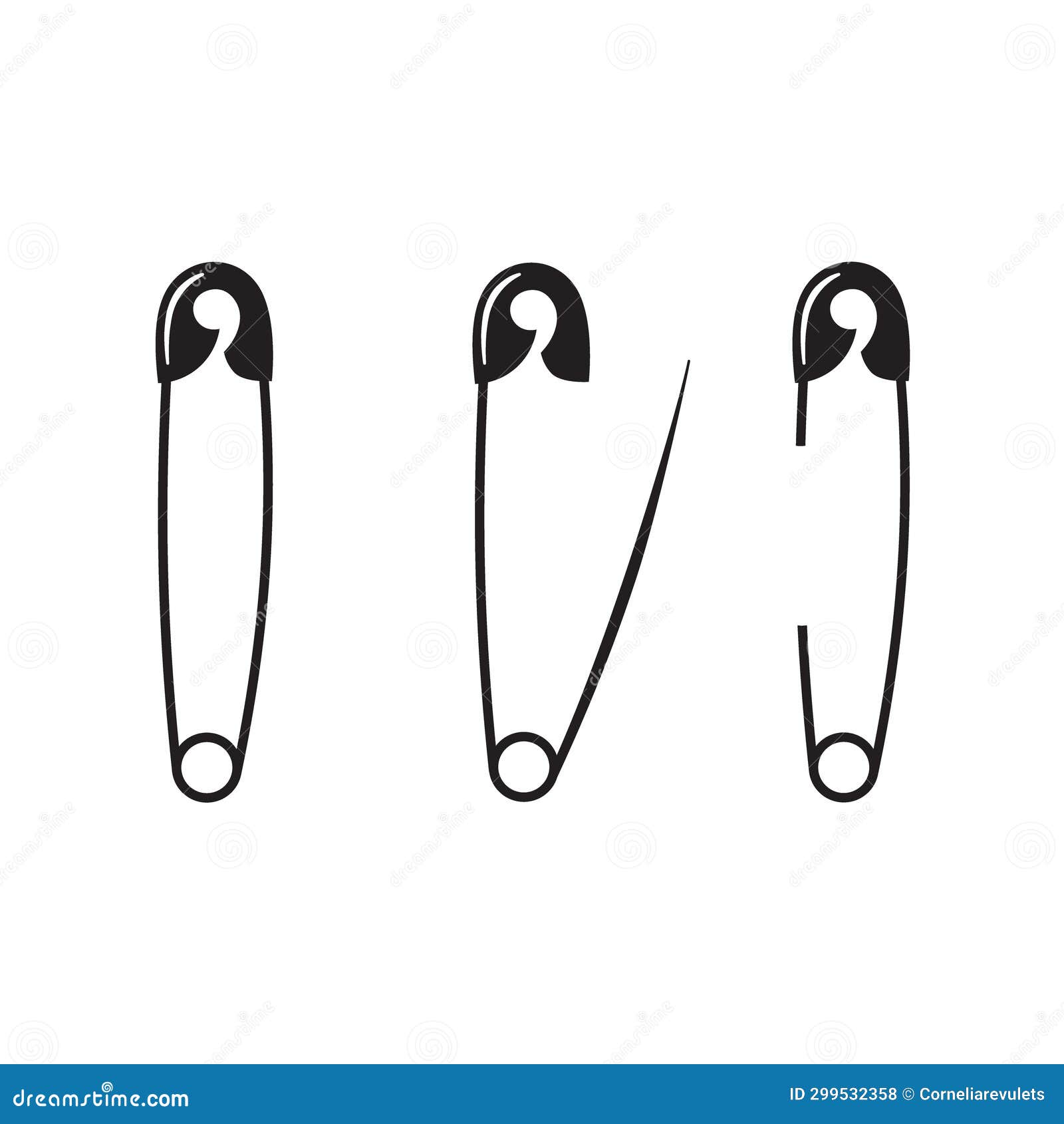 Black Safety Pin. Open and Closed Safety Pin Icon on White Background ...