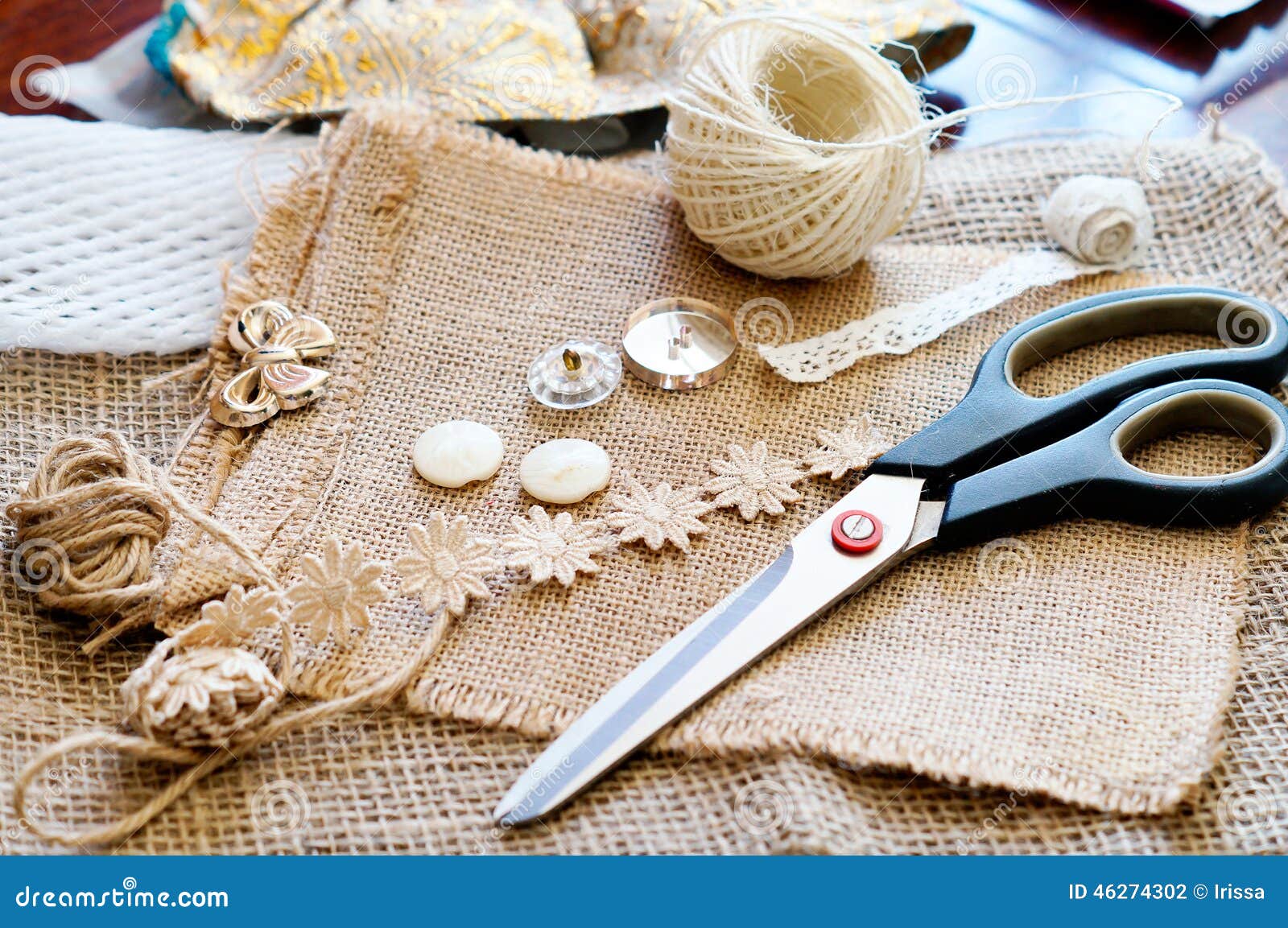 Sewing Accessories on Burlap Stock Photo - Image of sisal, creativity ...