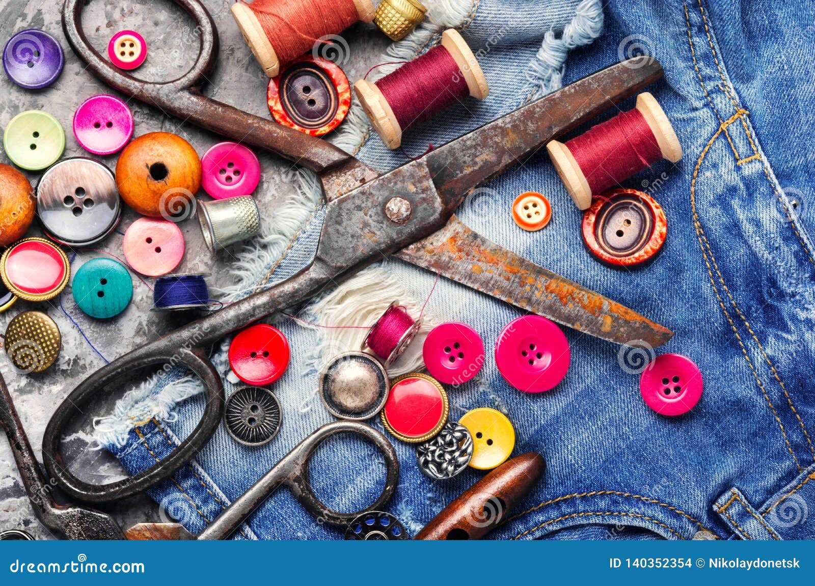 Sewing Accessories and Fabric Stock Photo - Image of instrument ...