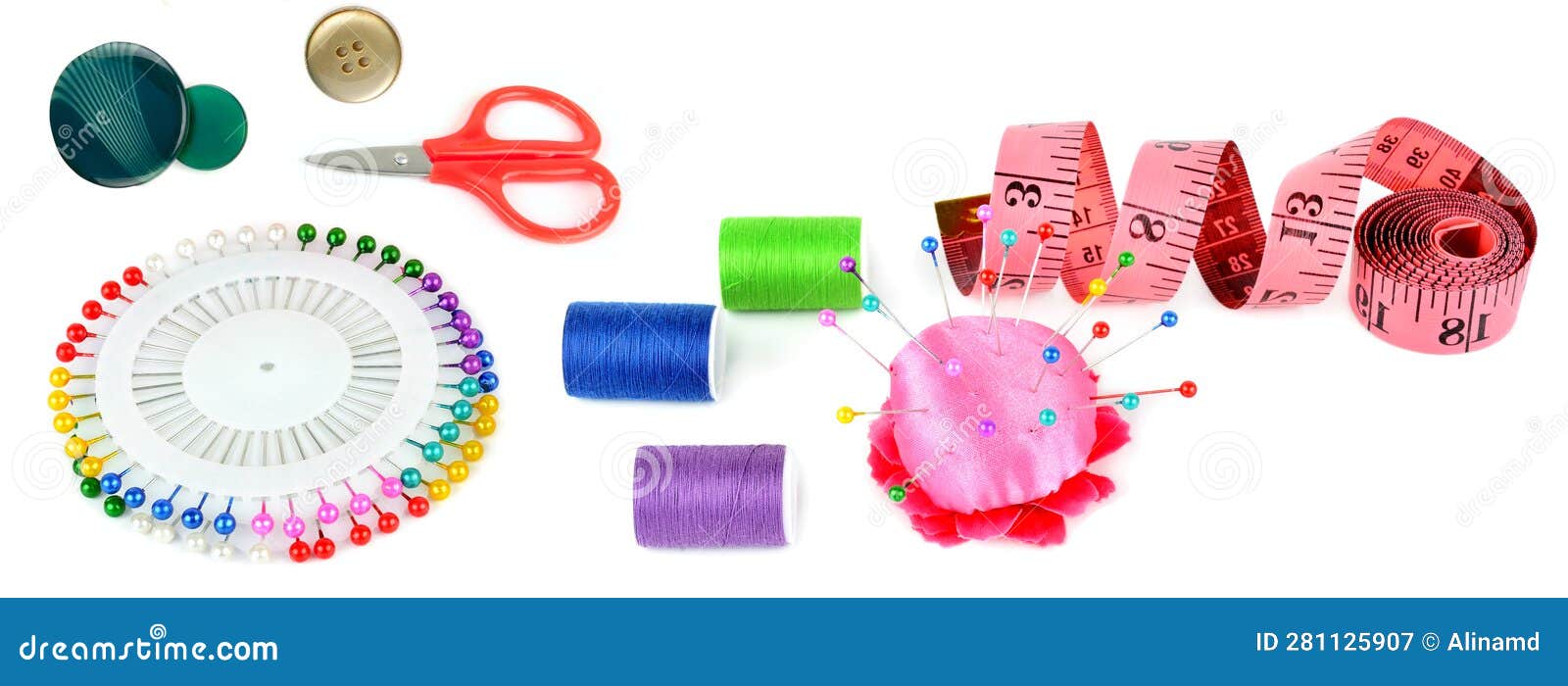 Sewing Accessories Isolated on White . Collage. Wide Photo Stock Image ...