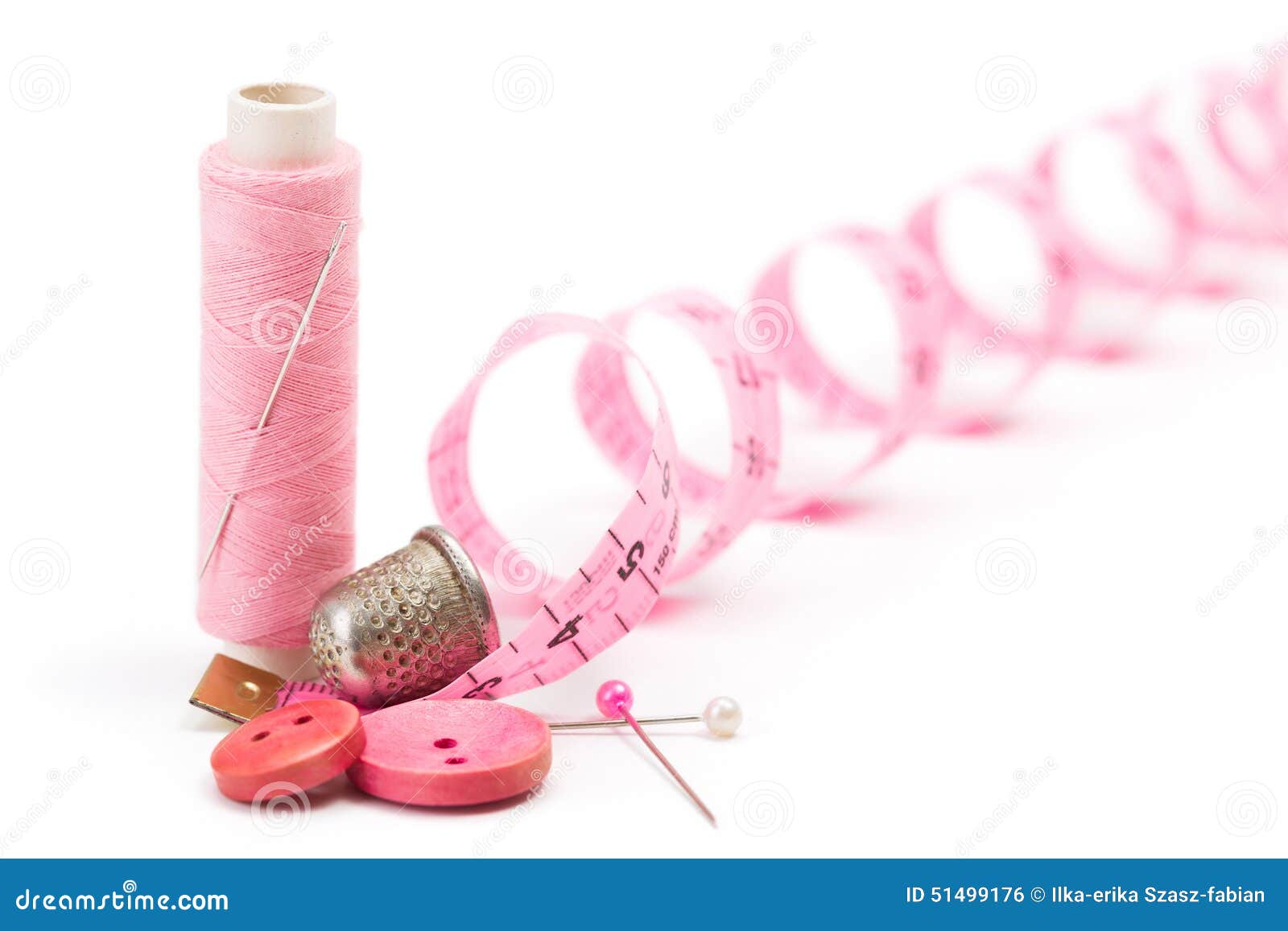 Sewing Accessories: Thread, Needle and Thimble Stock Photo - Image of ...