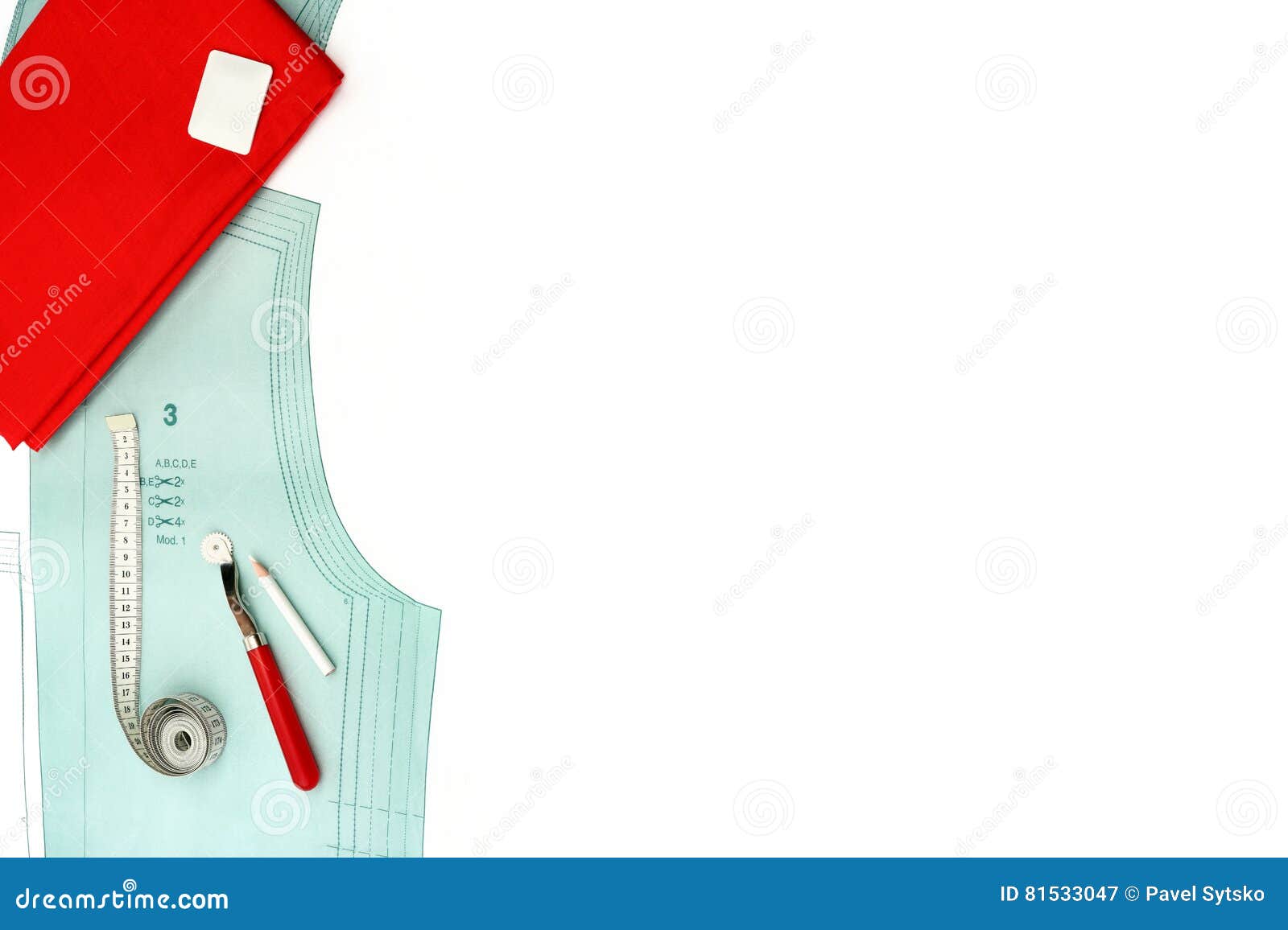 Sewing Background. Copyspace with Paper Pattern, Sewing Tools and ...