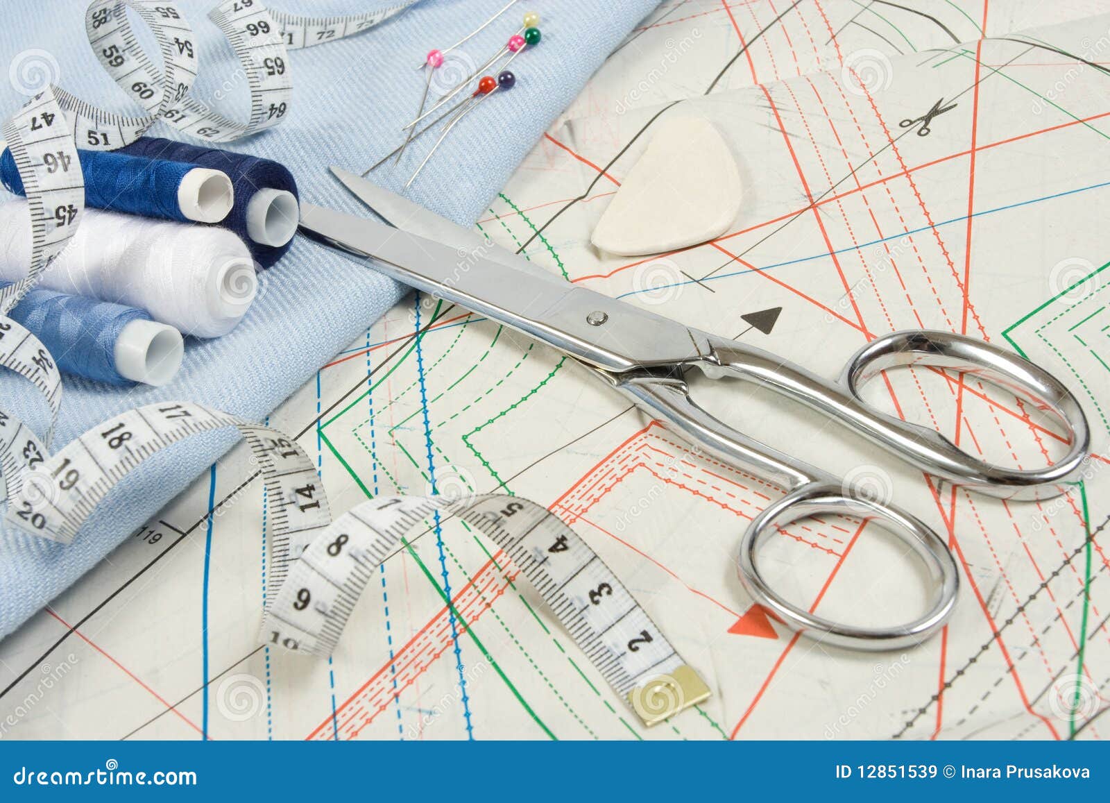 Sewing Background with Scissors Stock Image - Image of ruler ...