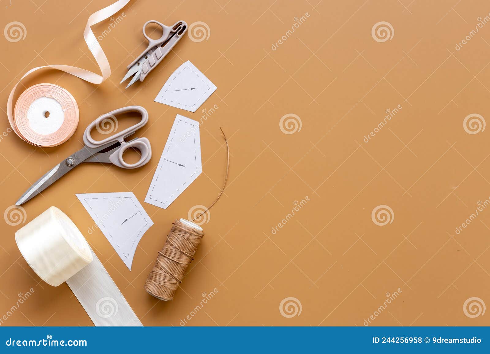 Sewing Background. Tailor Tools Dress Patterns in Workshop Stock Photo ...