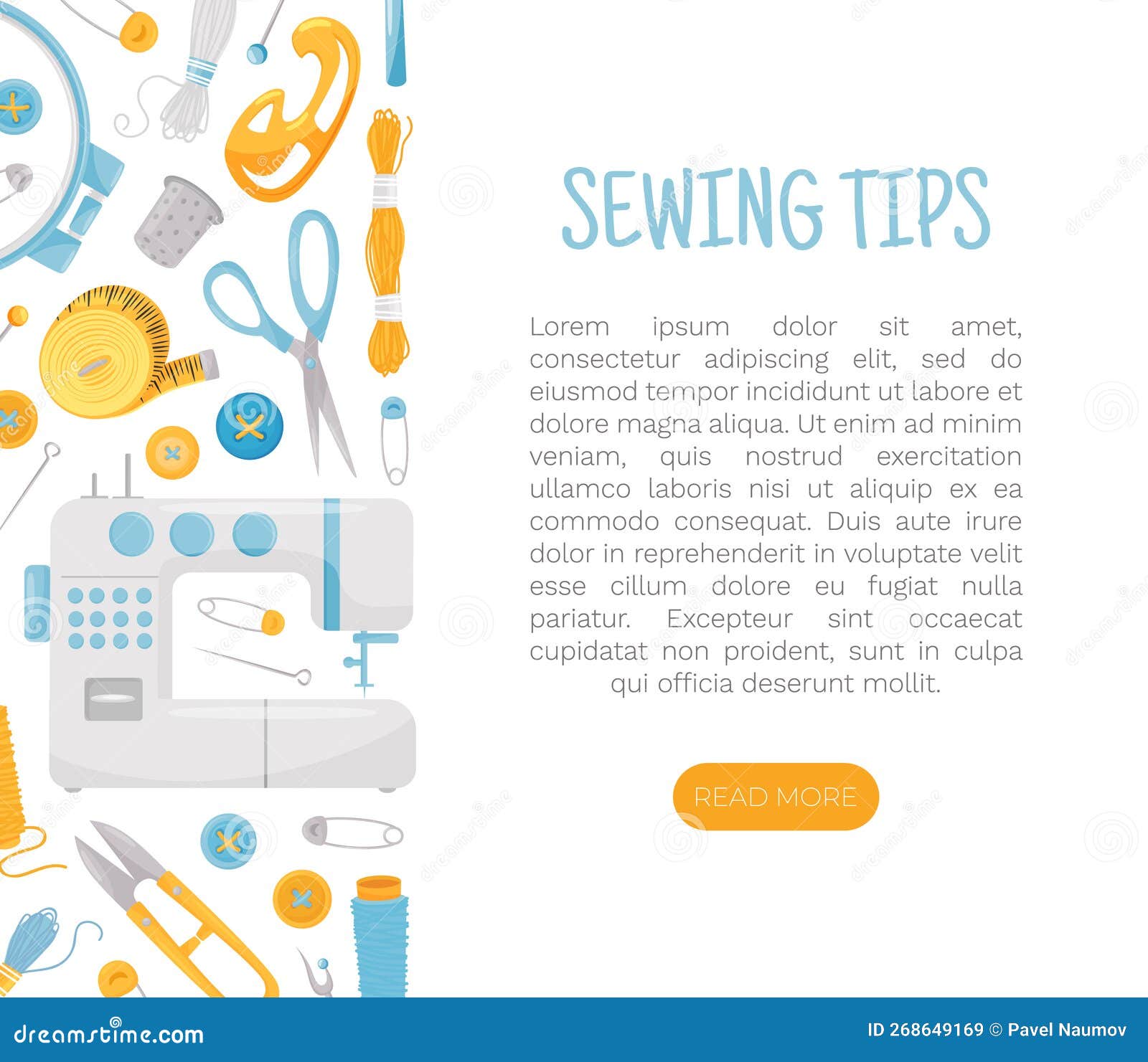 Sewing Banner Design with Tools for Handmade Craft Vector Template ...