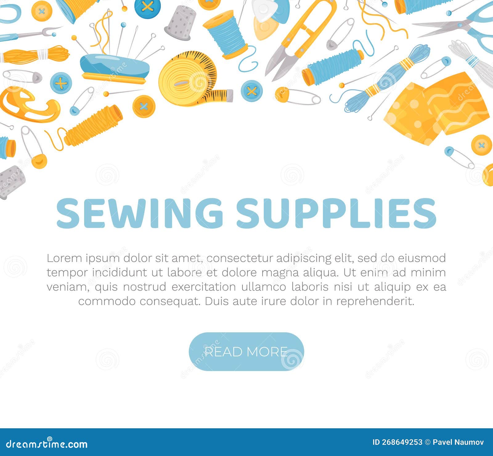 Sewing Banner Design with Tools for Handmade Craft Vector Template ...