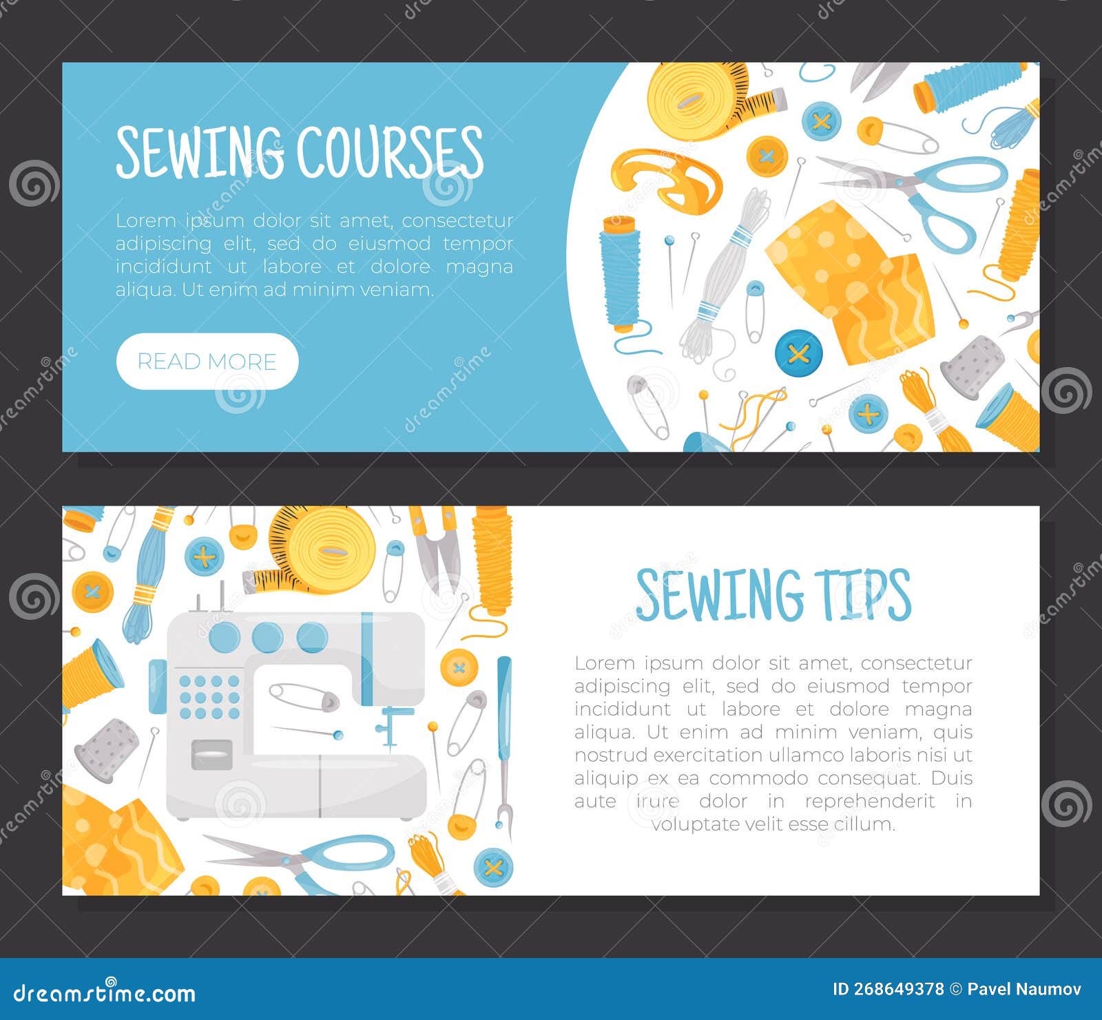 Sewing Banner Design with Tools for Handmade Craft Vector Template ...