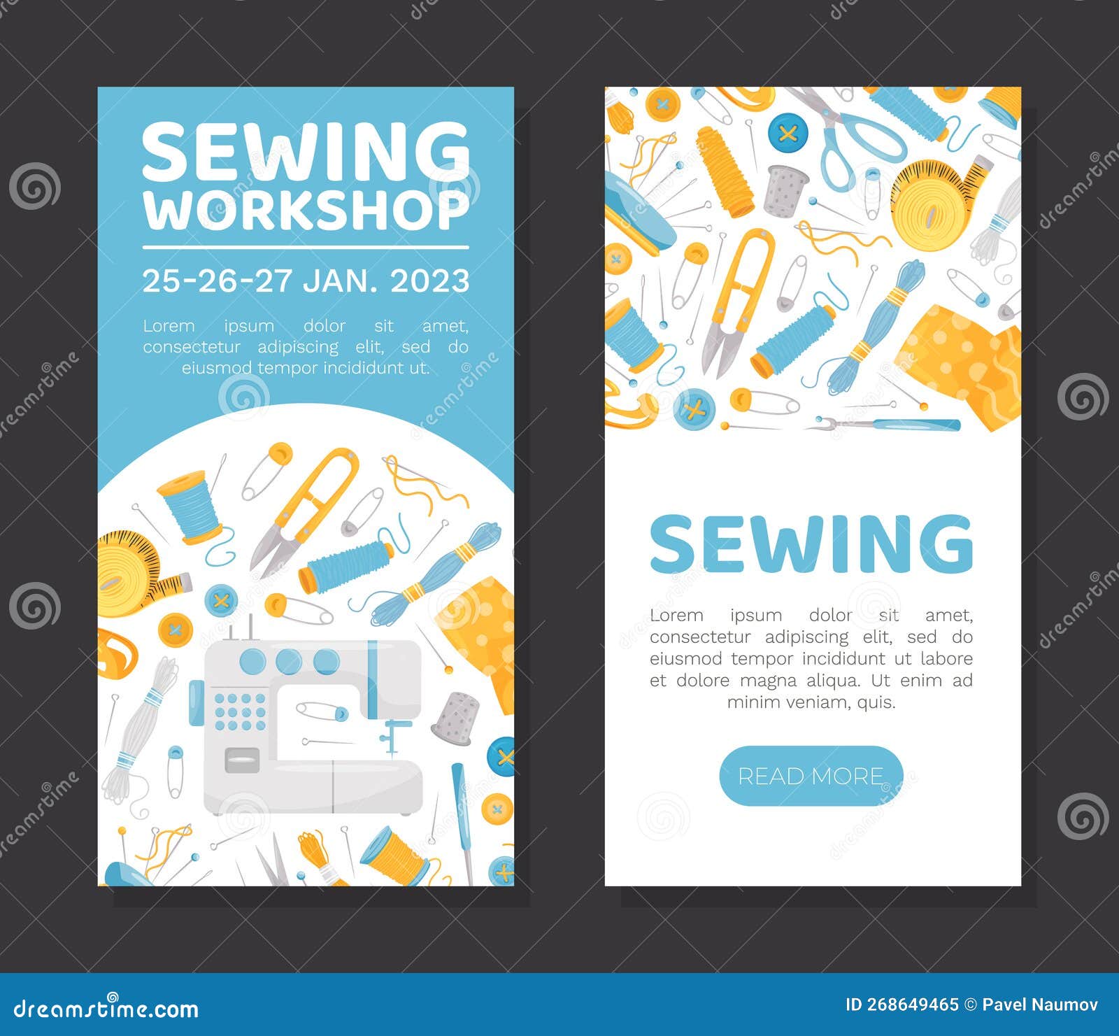 Sewing Banner Design with Tools for Handmade Craft Vector Template ...
