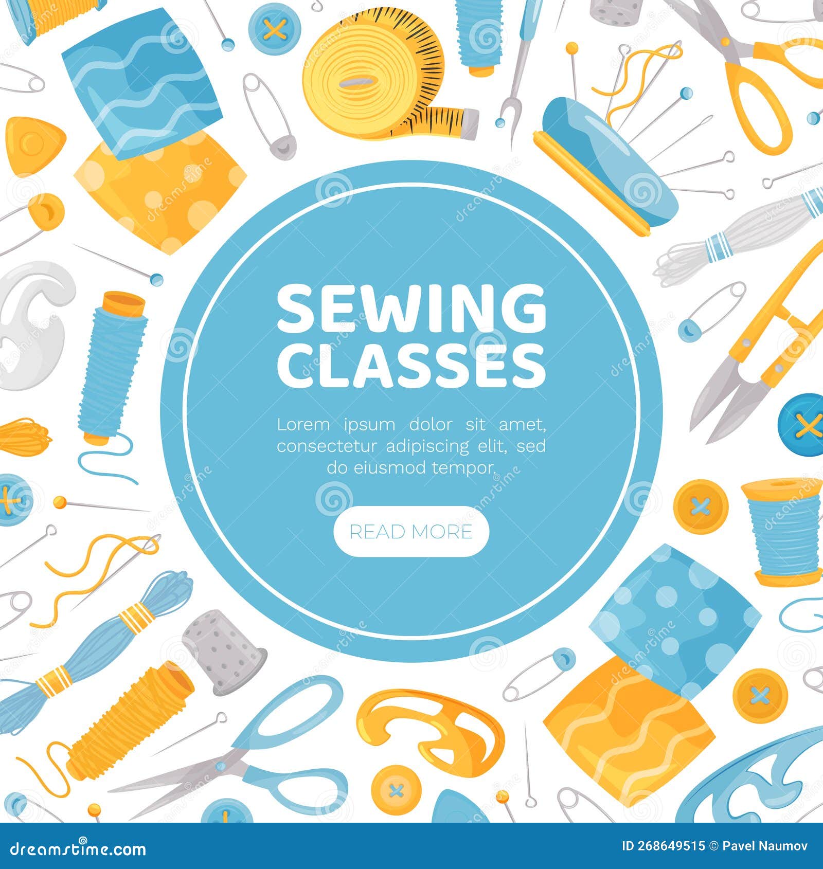 Sewing Banner Design with Tools for Handmade Craft Vector Template ...